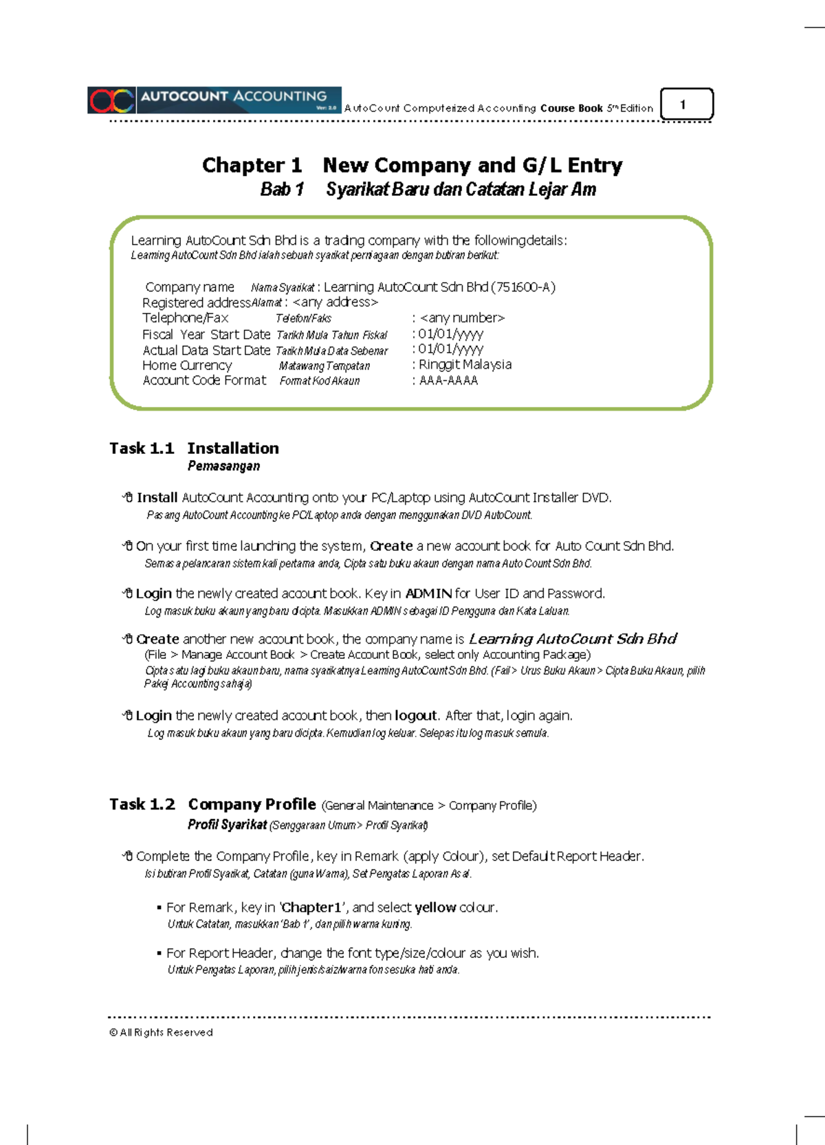 AutoCount Chapter 1: Company Profile and G/L Setup Guide - Studocu