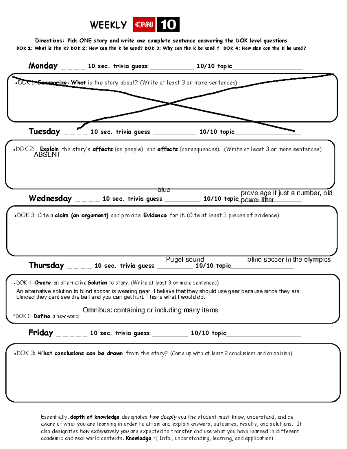 CNN 10 - Weekly Story Analysis and DOK Level Questions - Studocu