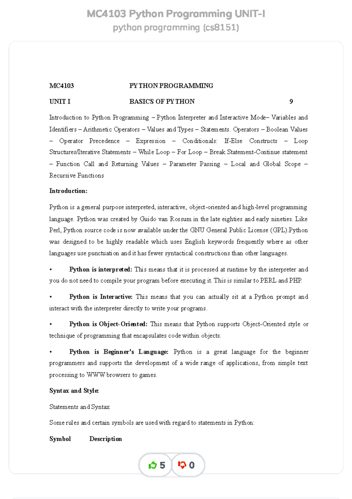 Mc4103-python-programming-unit-i compress - MC4103 Python Programming ...