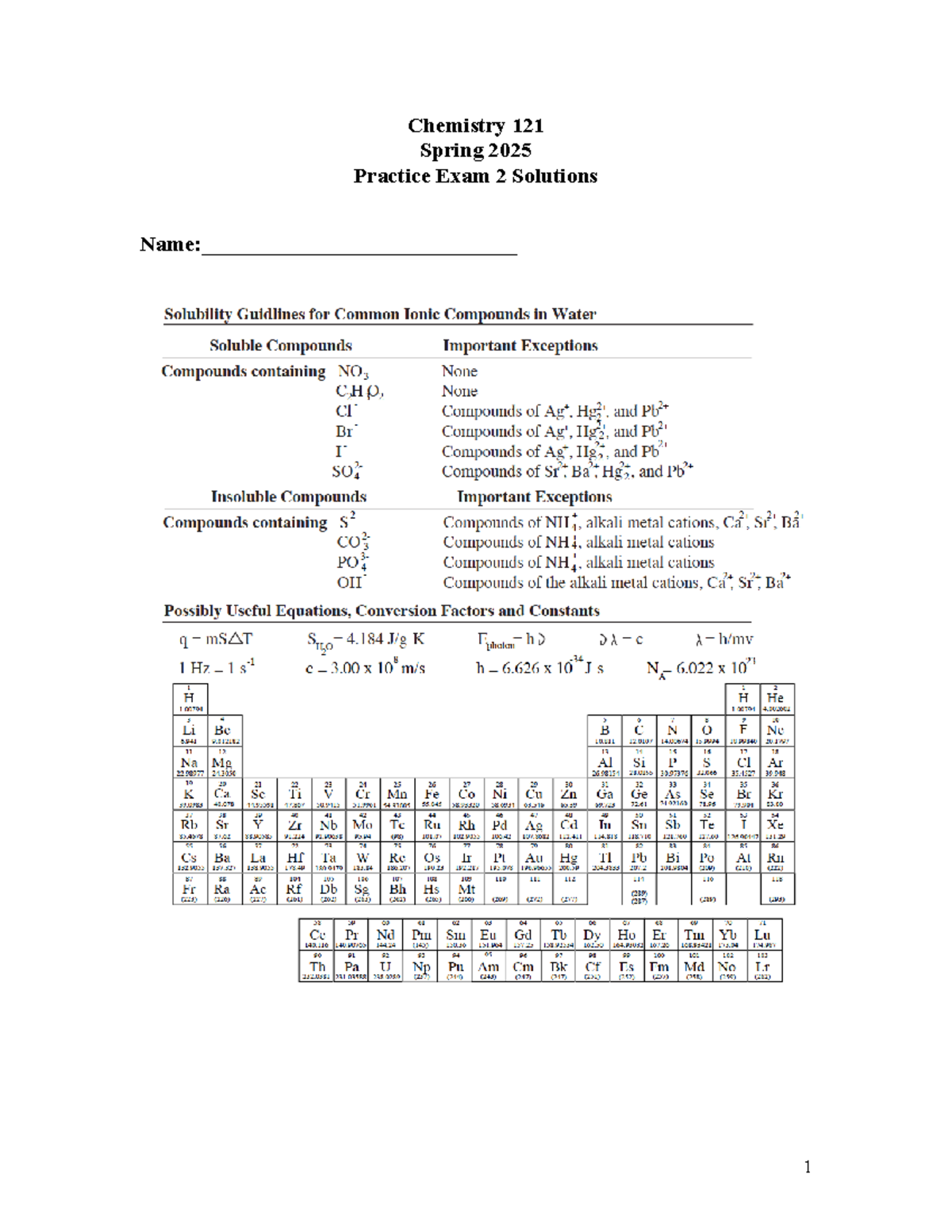 Chemistry 121 Spring 2025 Practice Exam 2 Solutions Complete Guide ...