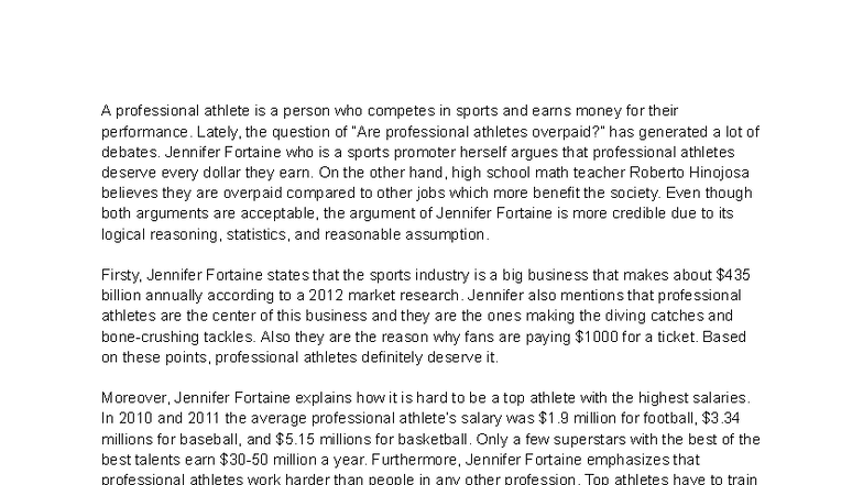 Debate on Professional Athletes' Salaries: A Case Study Analysis - Studocu