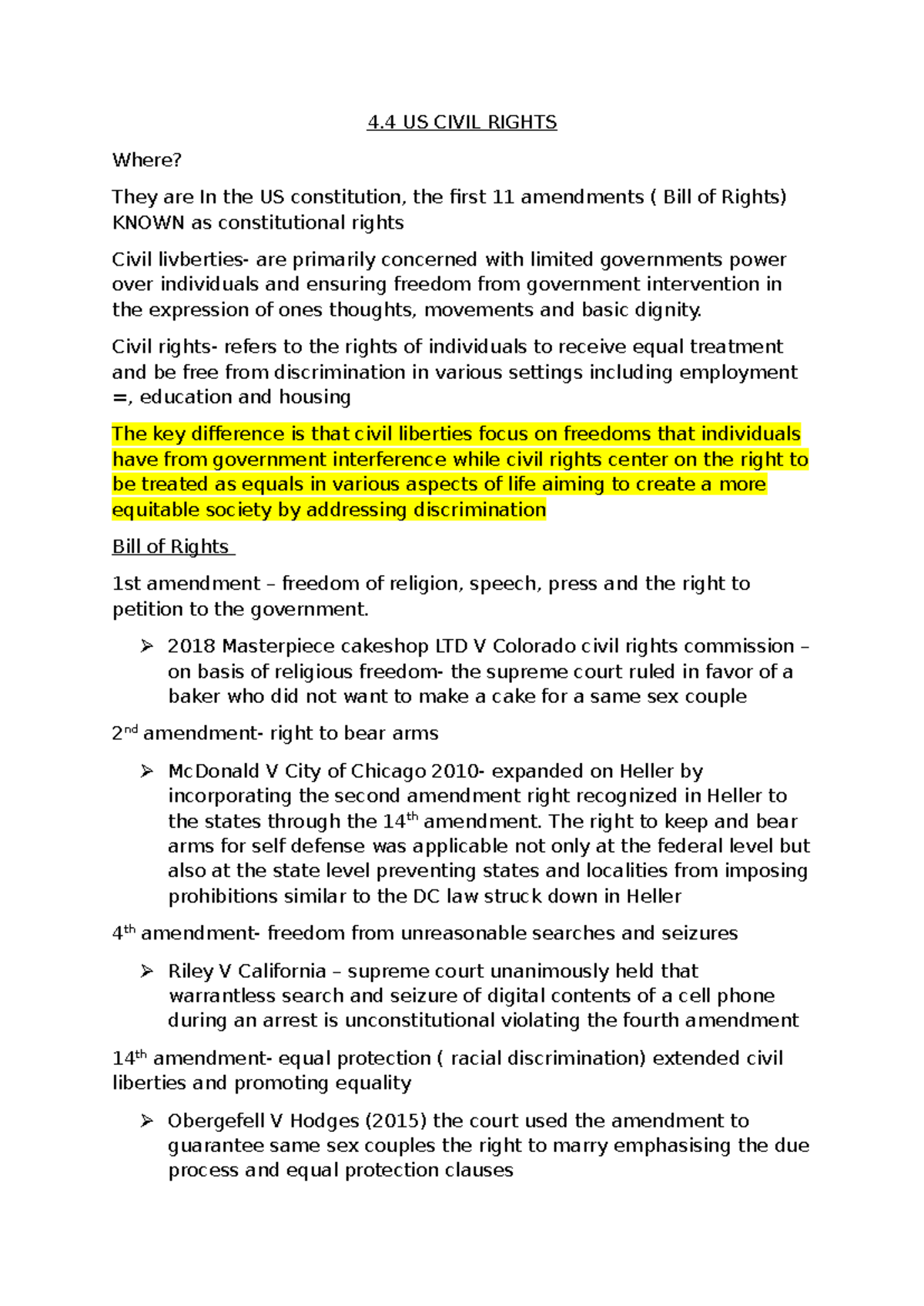4.4 US Civil Rights: Understanding Constitutional Protections - Studocu