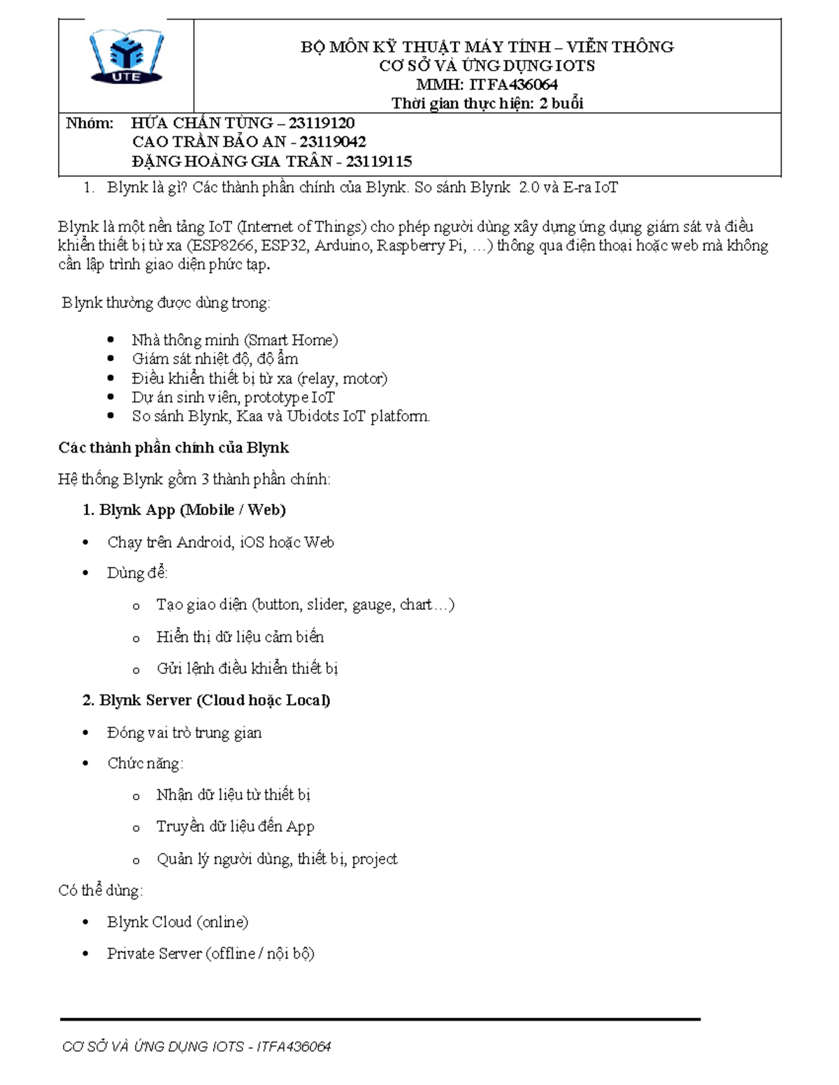 Lab 2: Ứng Dụng Blynk với DHT11 và ESP32 - ITFA436064 - Studocu