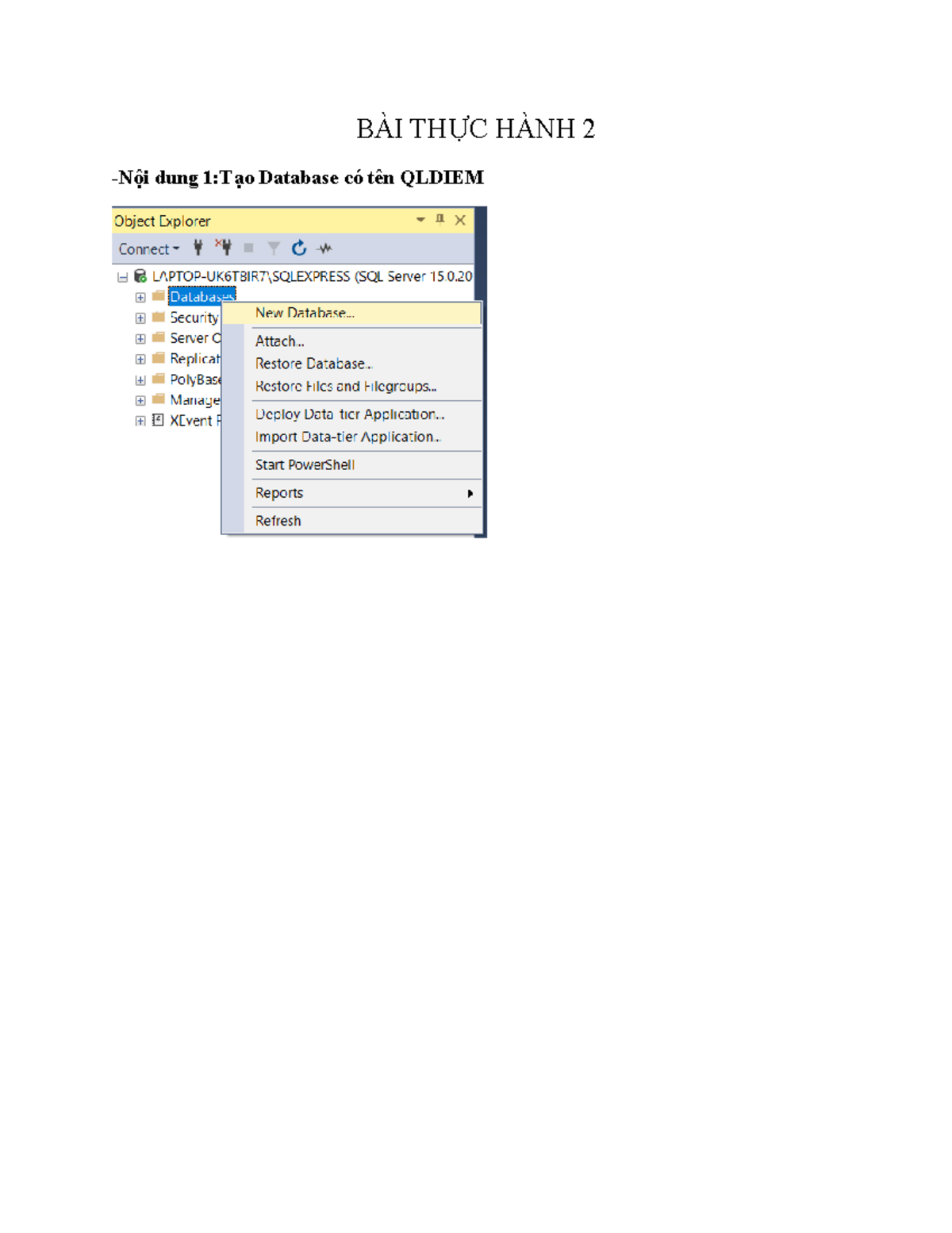 BTT2 - Thực Hành 2: Tạo Cơ Sở Dữ Liệu và Bảng Trong SQL - Studocu
