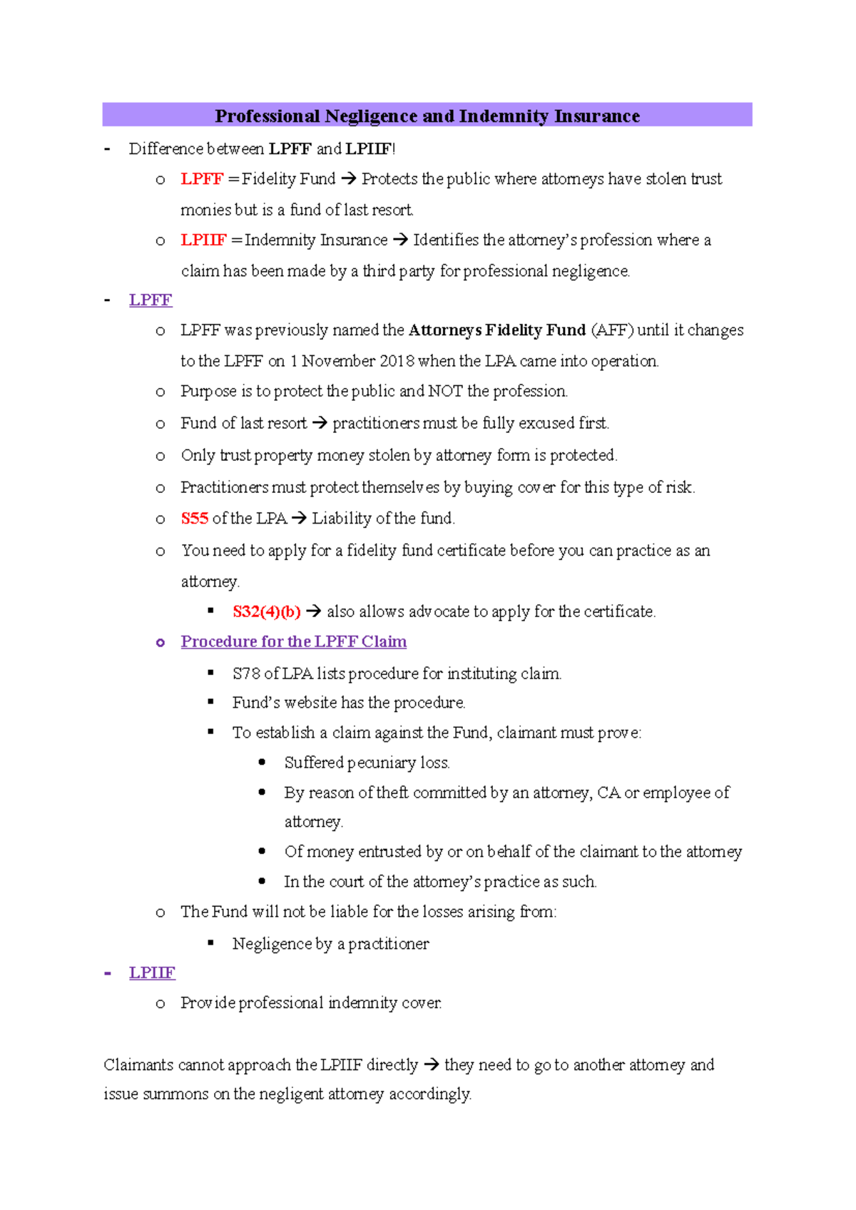 PFI 101: Professional Negligence vs. Indemnity Insurance Overview - Studocu