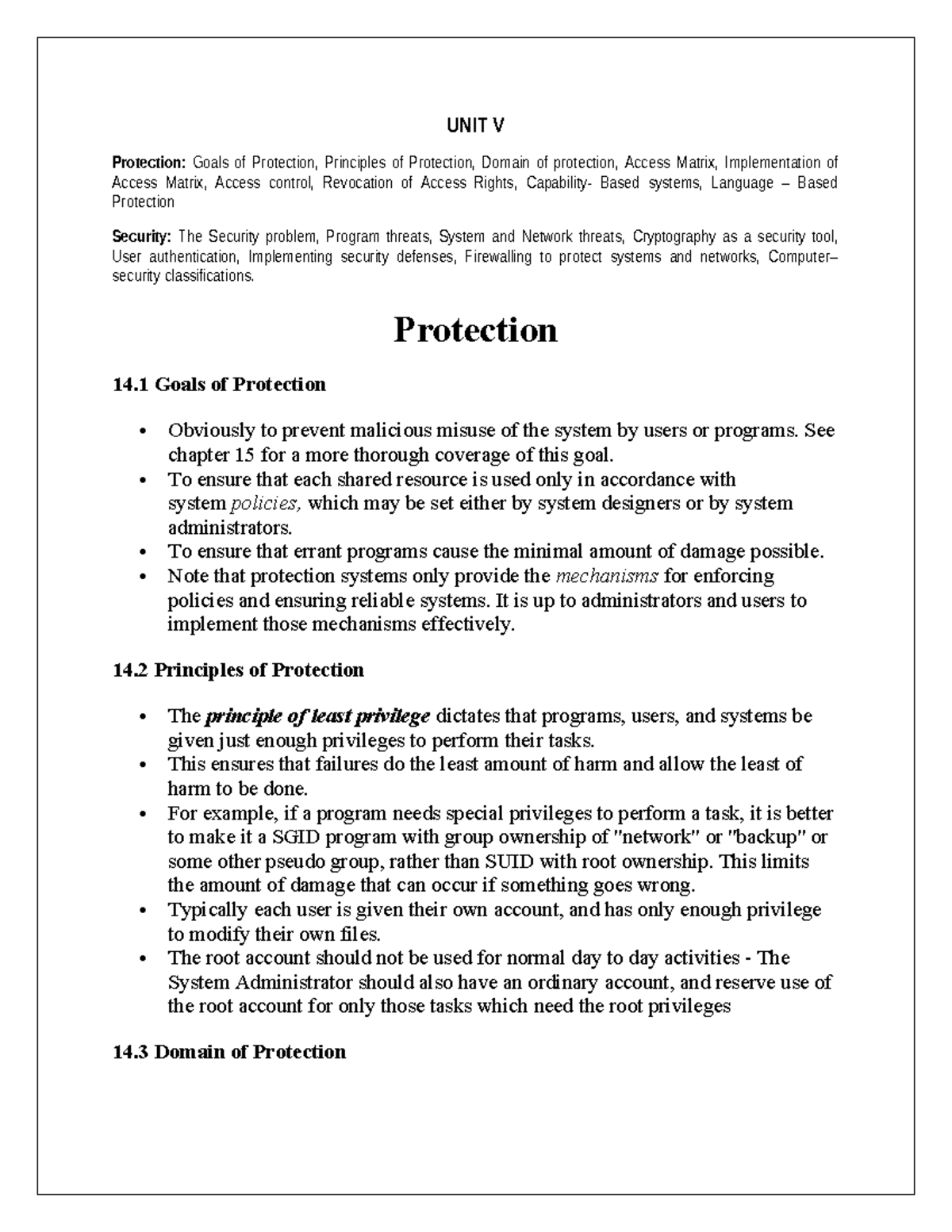 OS UNIT-V: Protection and Security Frameworks in Computing - Studocu