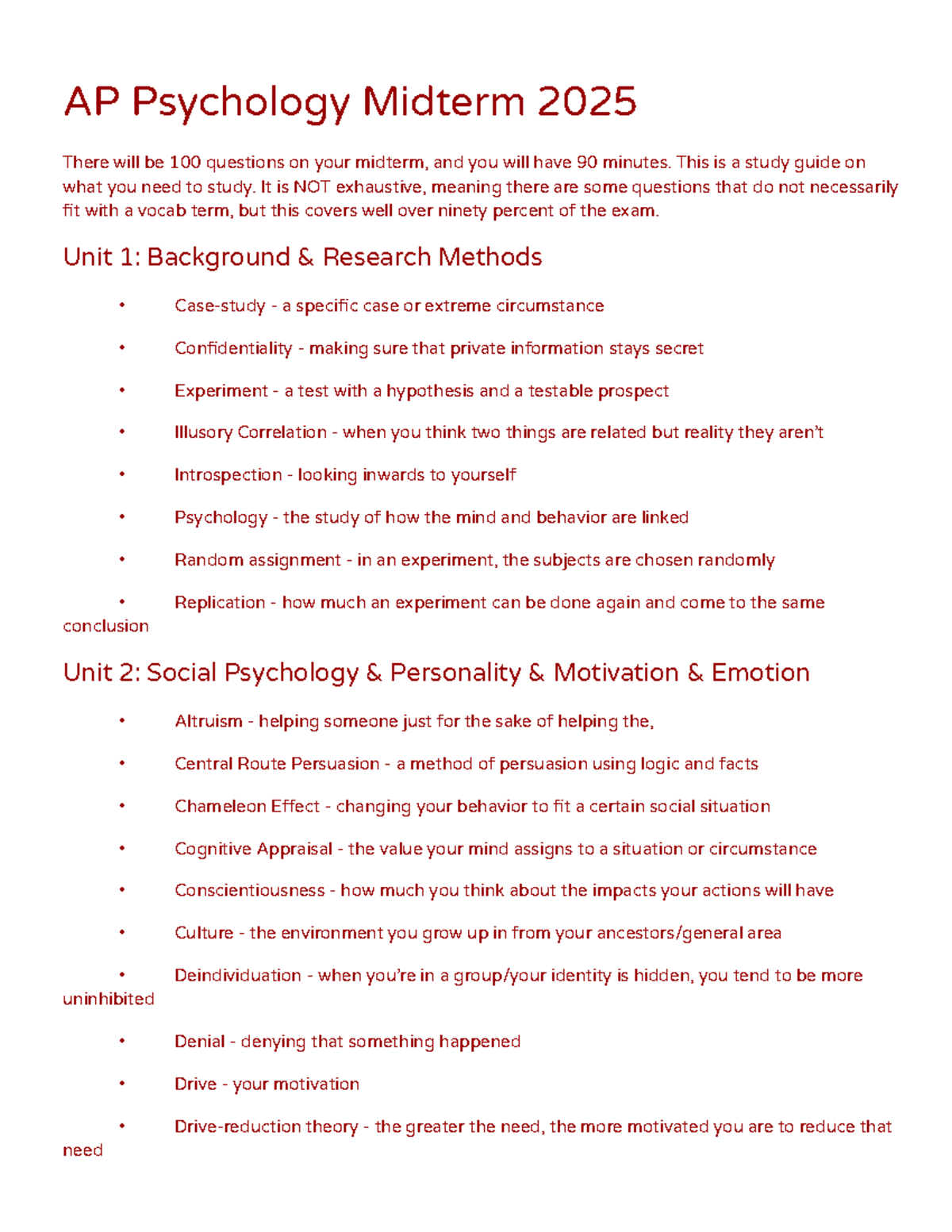 AP Psychology Midterm Vocabulary - AP Psychology Midterm 2025 There ...