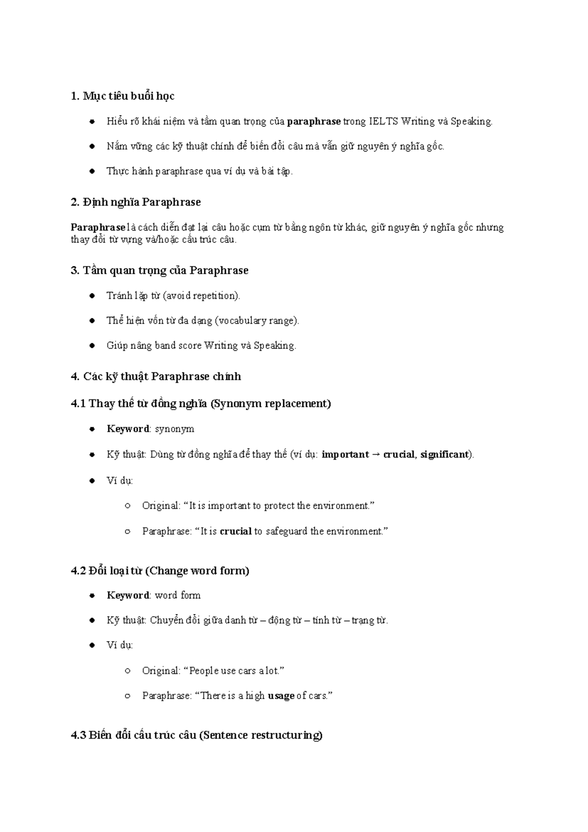 Kỹ Thuật Paraphrase Trong IELTS Writing & Speaking - Studocu