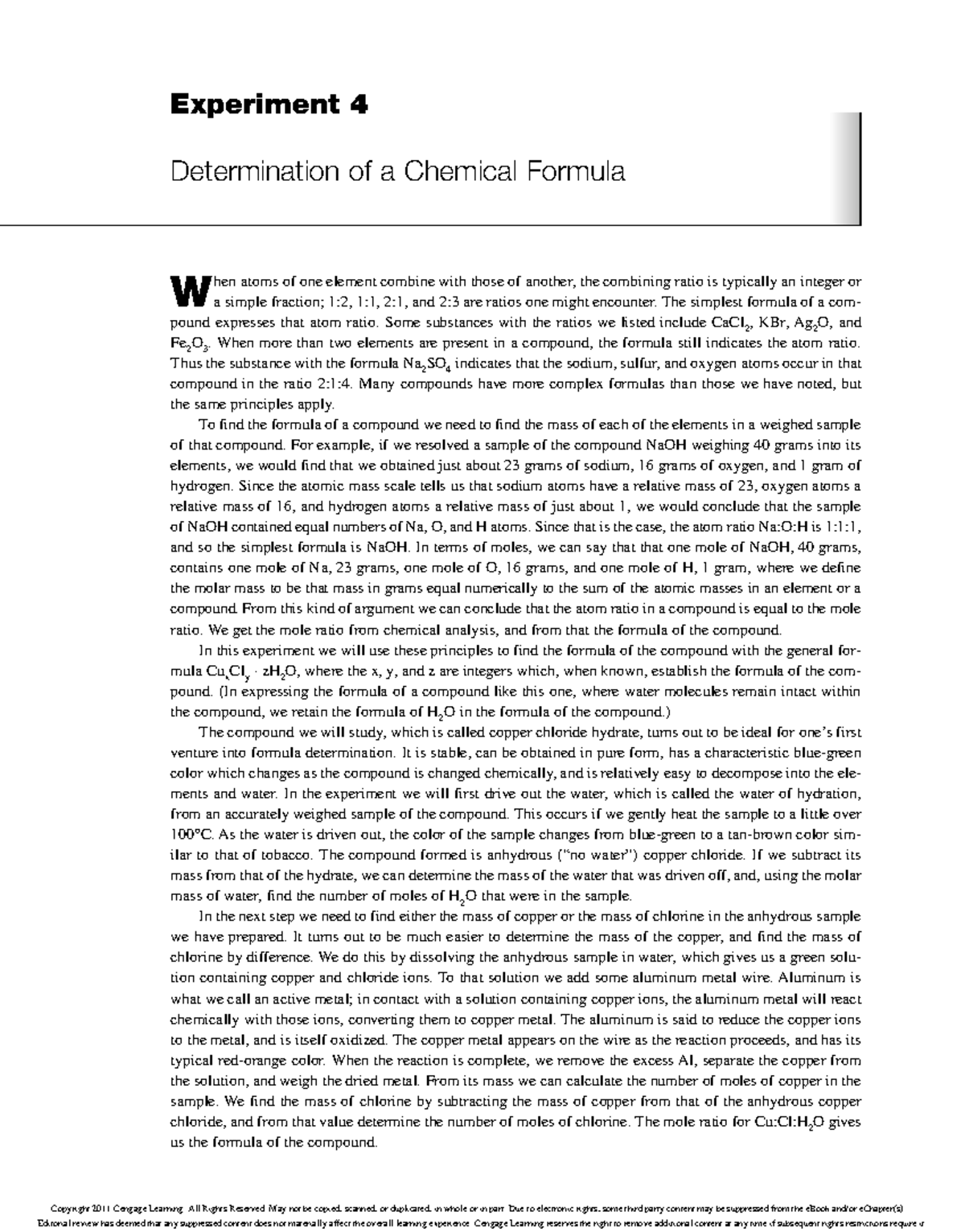Lab Manual 1 - Determination of a chemical formula - Experiment 4 Determination of a Chemical ...