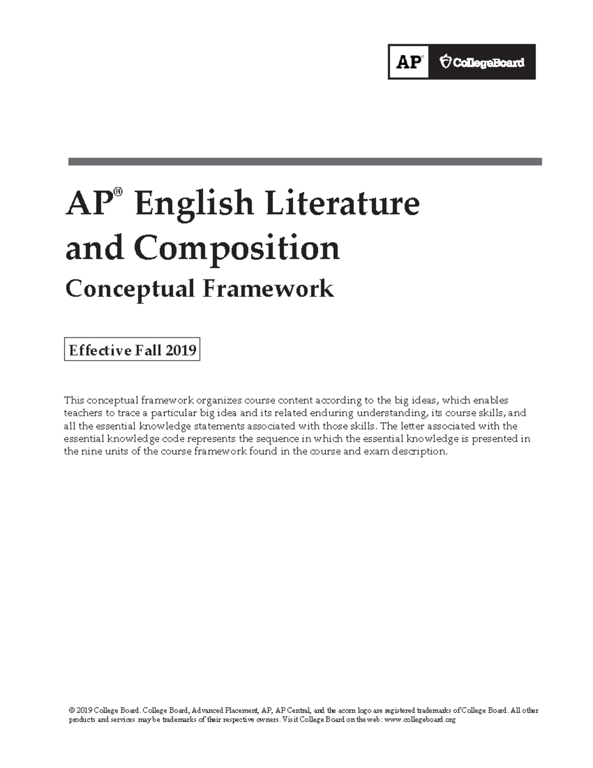 Ap english literature and composition conceptual framework - AP English ...