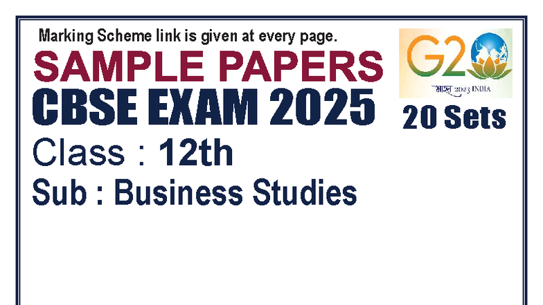 CBSE Class 12 Business Studies Sample Papers (2024) - 20 Sets - Studocu