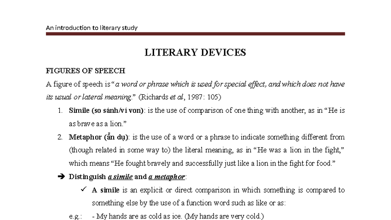 LITERARY DEVICES: An Intro to Figures of Speech and Their Use - Studocu