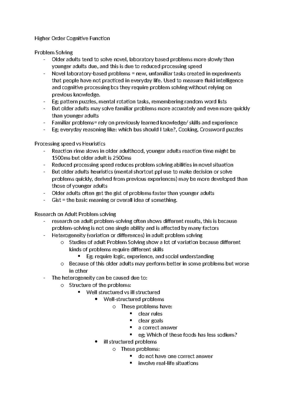 Cognitive Function in Older Adults: Problem Solving Insights - Studocu