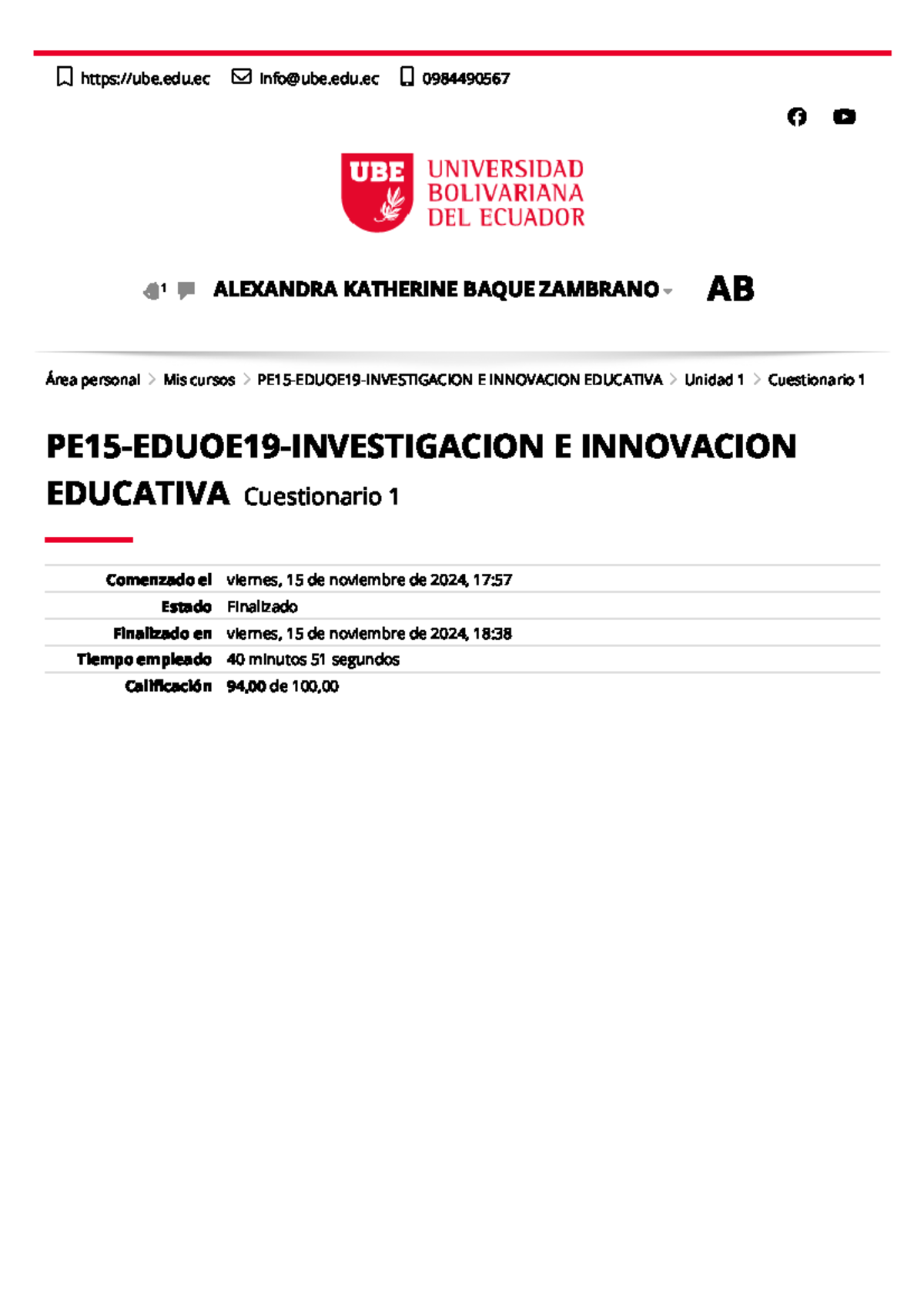 Cuestionario 1: Investigación e Innovación Educativa PE15-EDUOE19 - Studocu