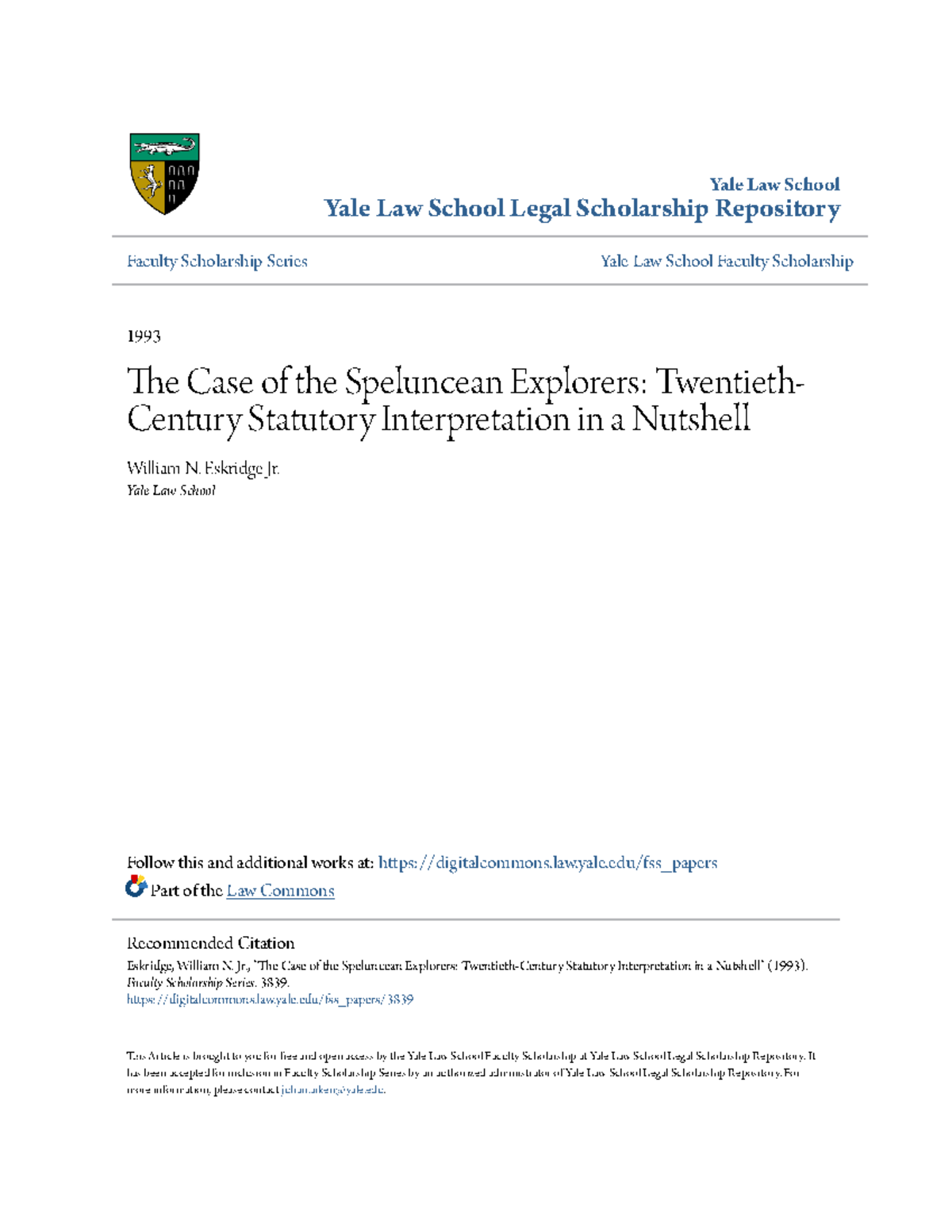 The Case of the Speluncean Explorers: Modern Statutory Analysis (LAW ...