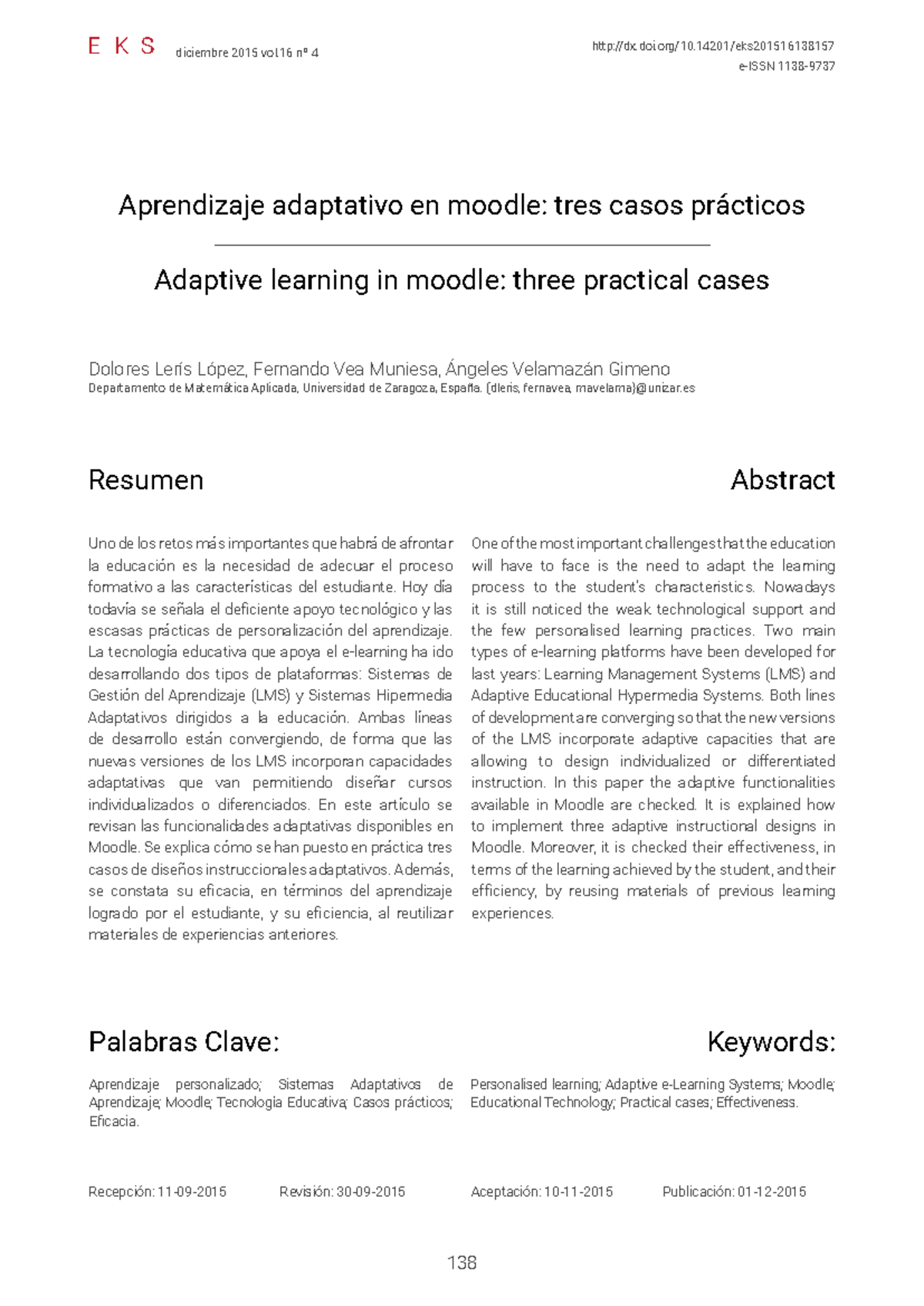 Moodle - Tres casos practicos - Palabras Clave: Keywords: E K S ...