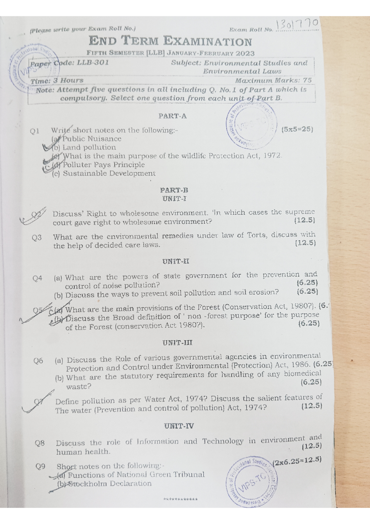 Environmental studies and Environmental Laws - (Please write your Exam ...