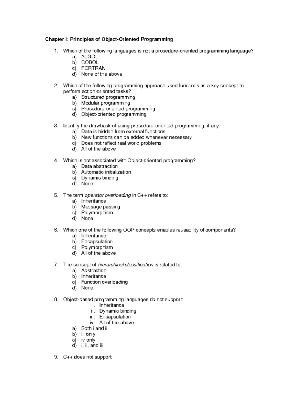 Chapter I: Principles of Programming - Self Test Questions - Studocu