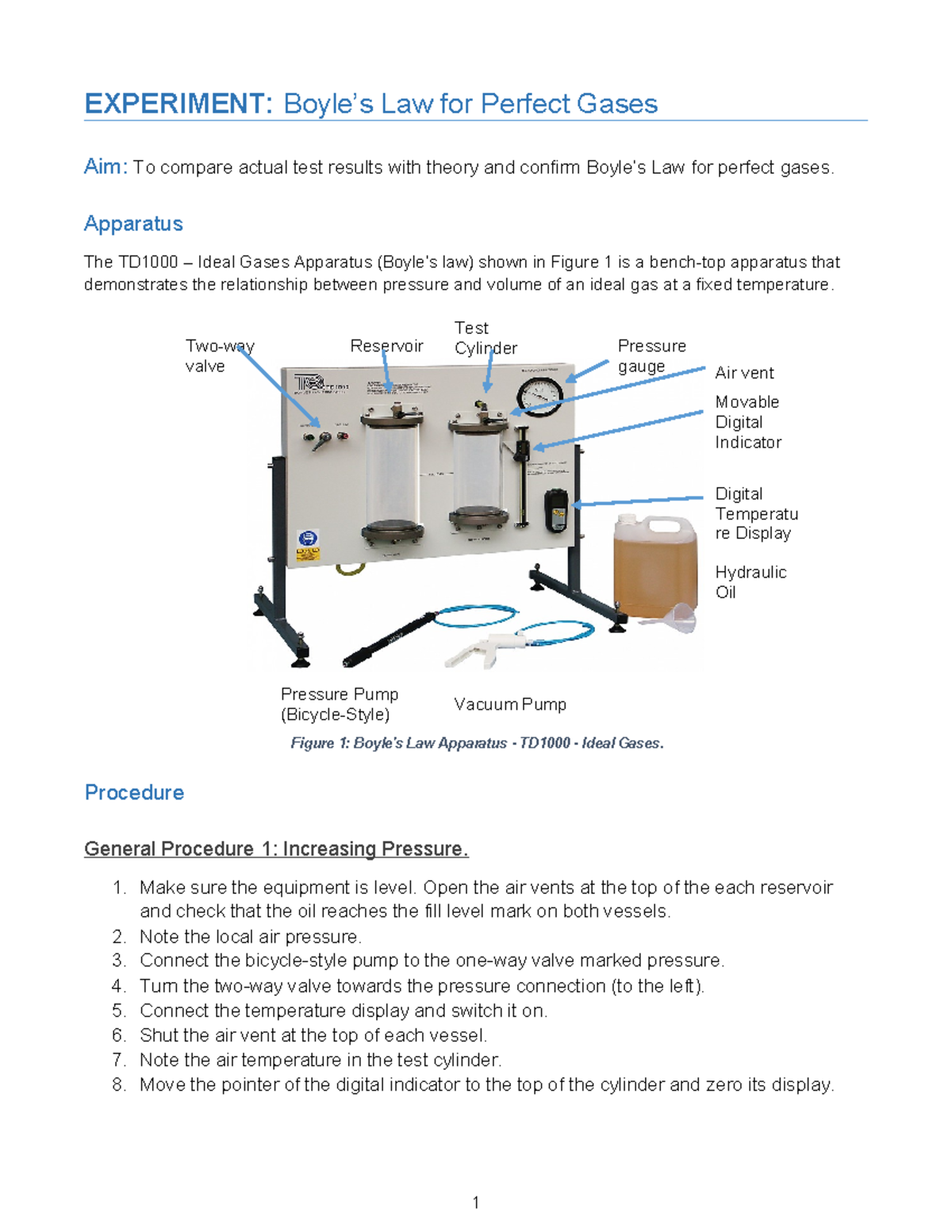 Lab 1: Boyle's Law Experiment for Perfect Gases – Handout - Studocu