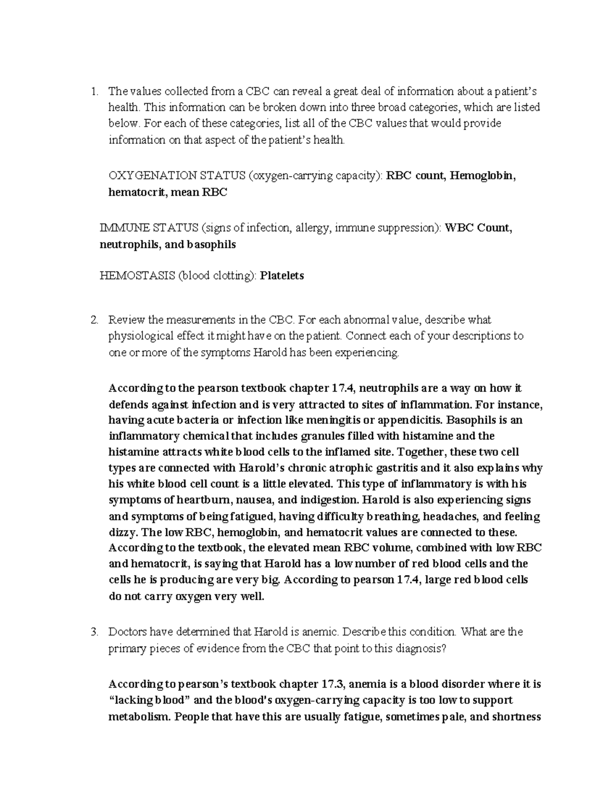 Blood Case Study: Anemia Diagnosis in Patient Harold (CBC Analysis ...