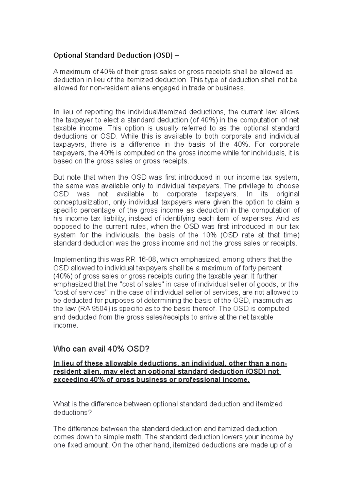 Optional Standard Deduction (OSD) Explained: Key Insights and Examples ...