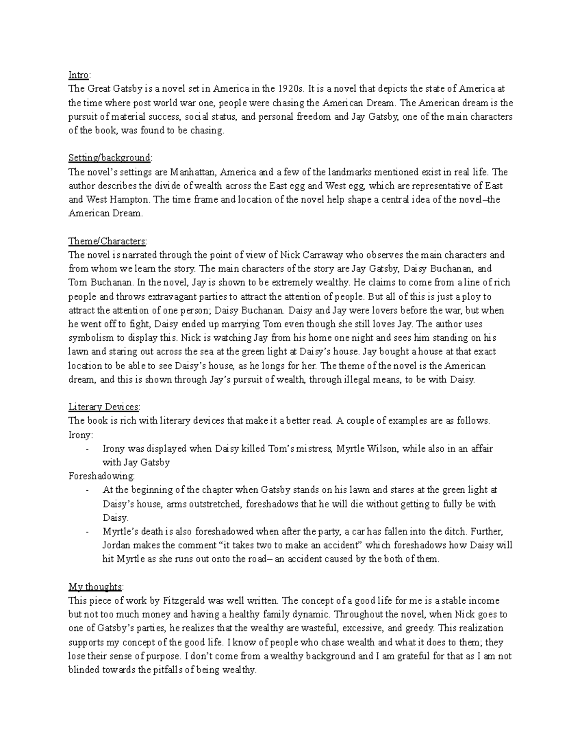 ENG 240 - The Great Gatsby: An Analysis of Themes, Characters, and ...