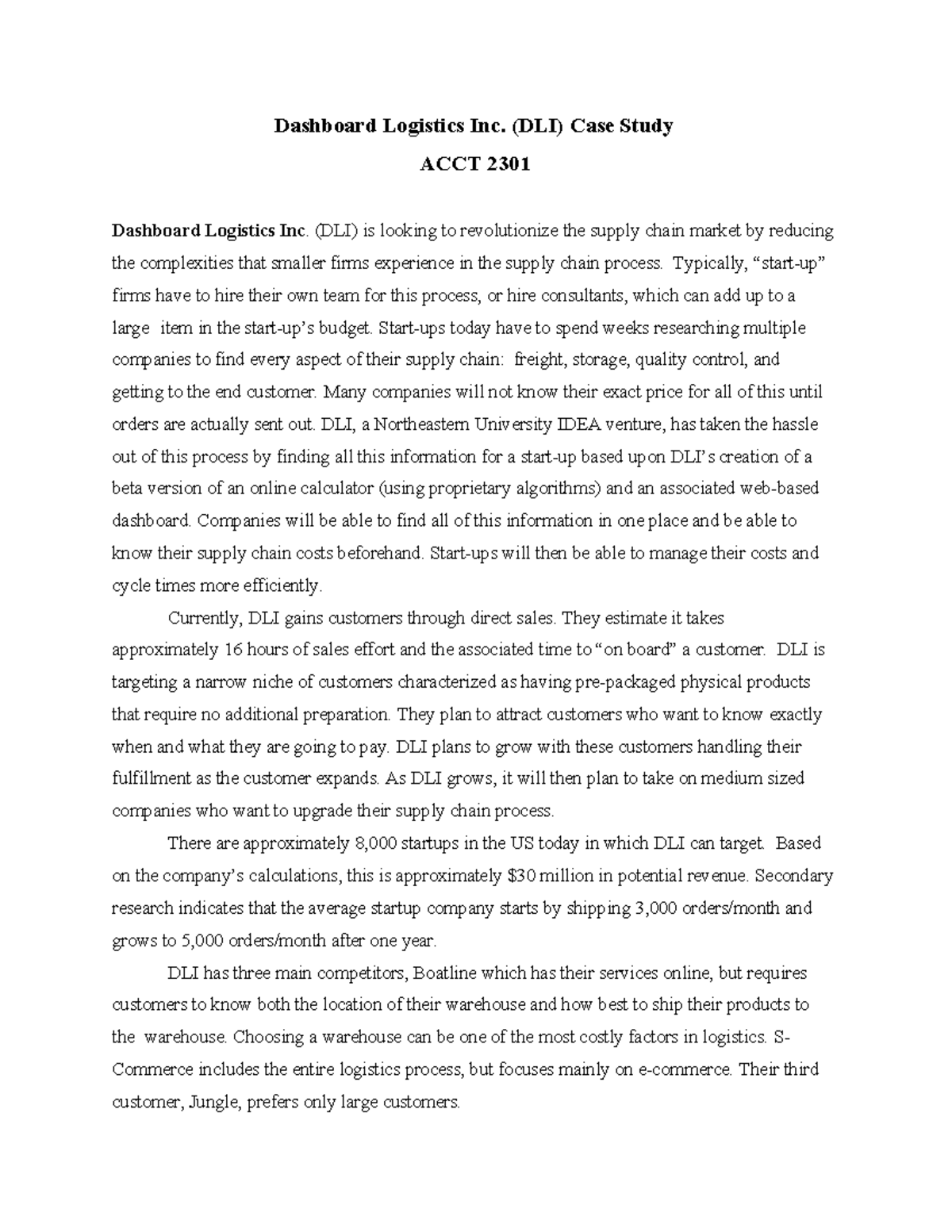 ACCT 2301 DLI Case Study: Analyzing Financial Strategies for 2024 - Studocu