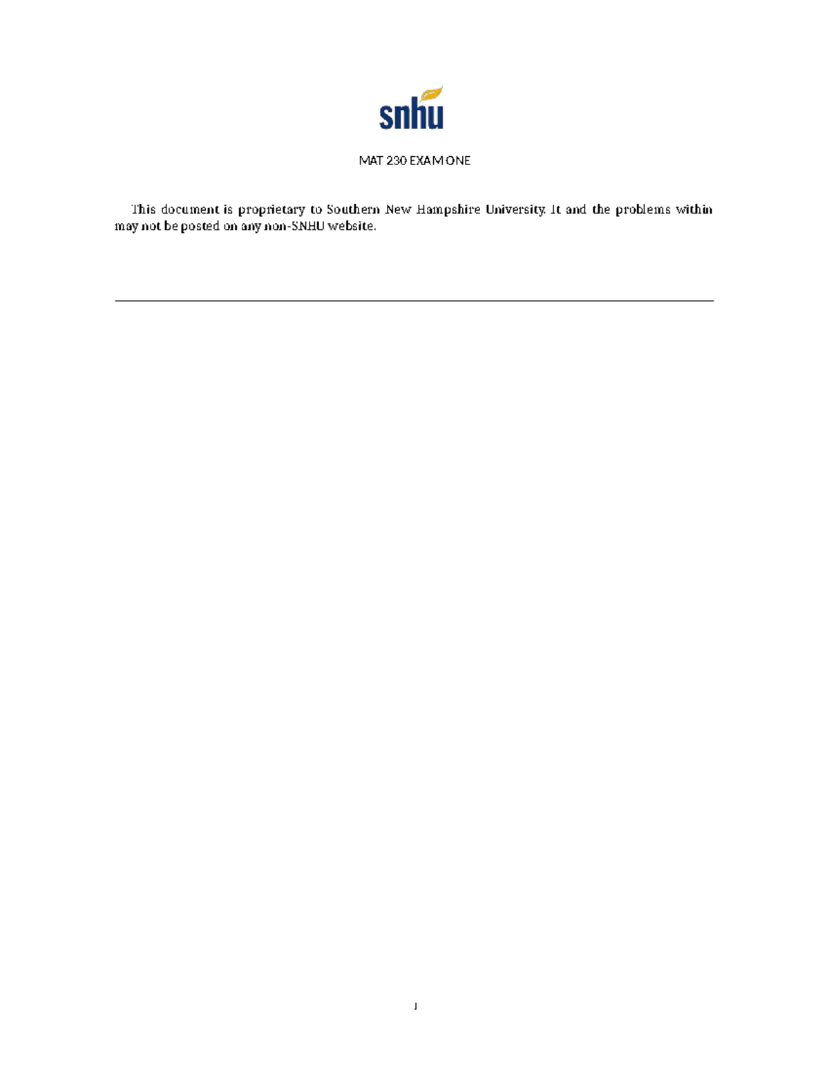MAT 230 EXAM ONE - Comprehensive Solutions and Problem Analysis - Studocu