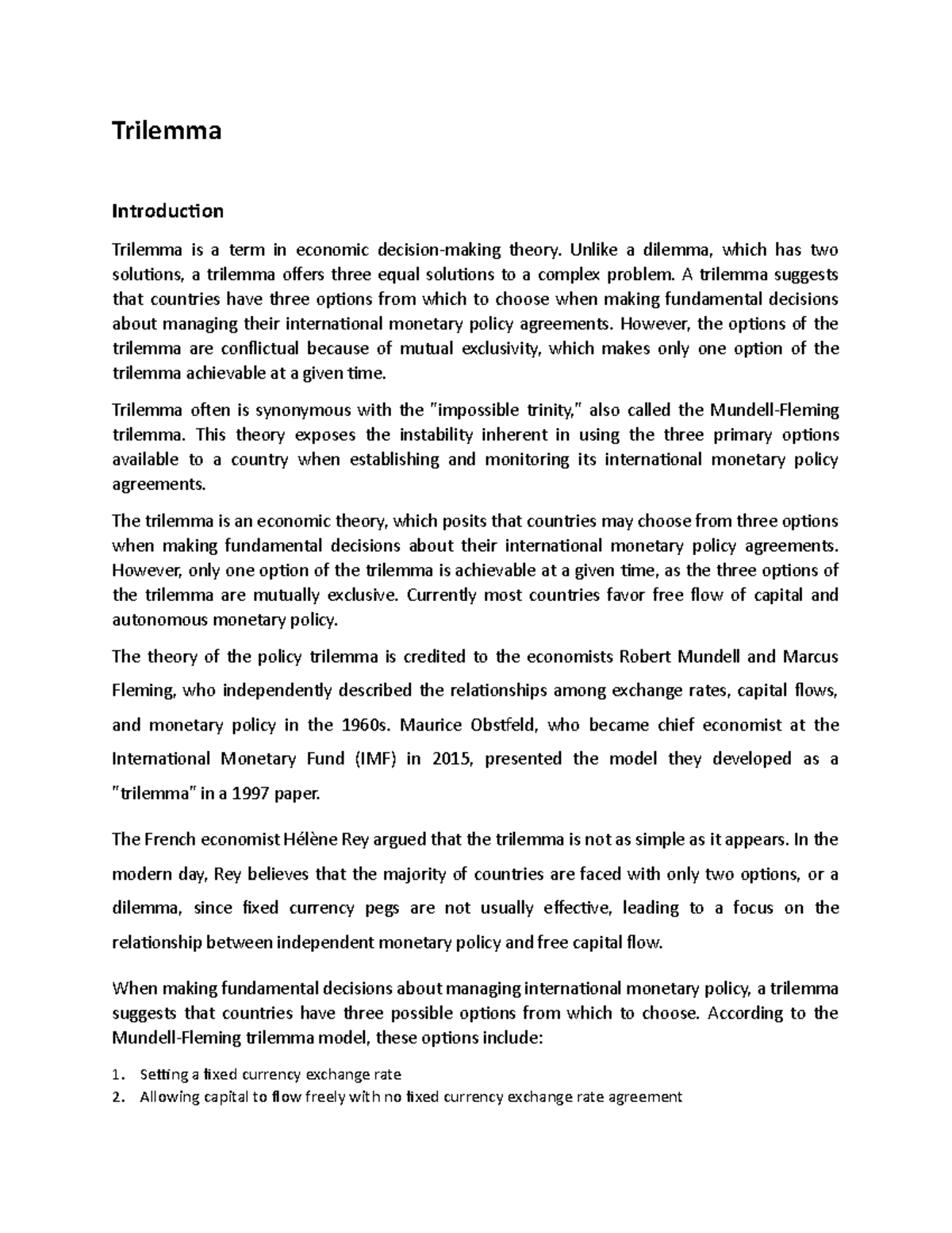 ECON 305: Understanding the Economic Trilemma in Monetary Policy - Studocu
