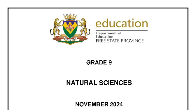 Grade 9 Natural Sciences November 2024 Exam Paper - Studocu