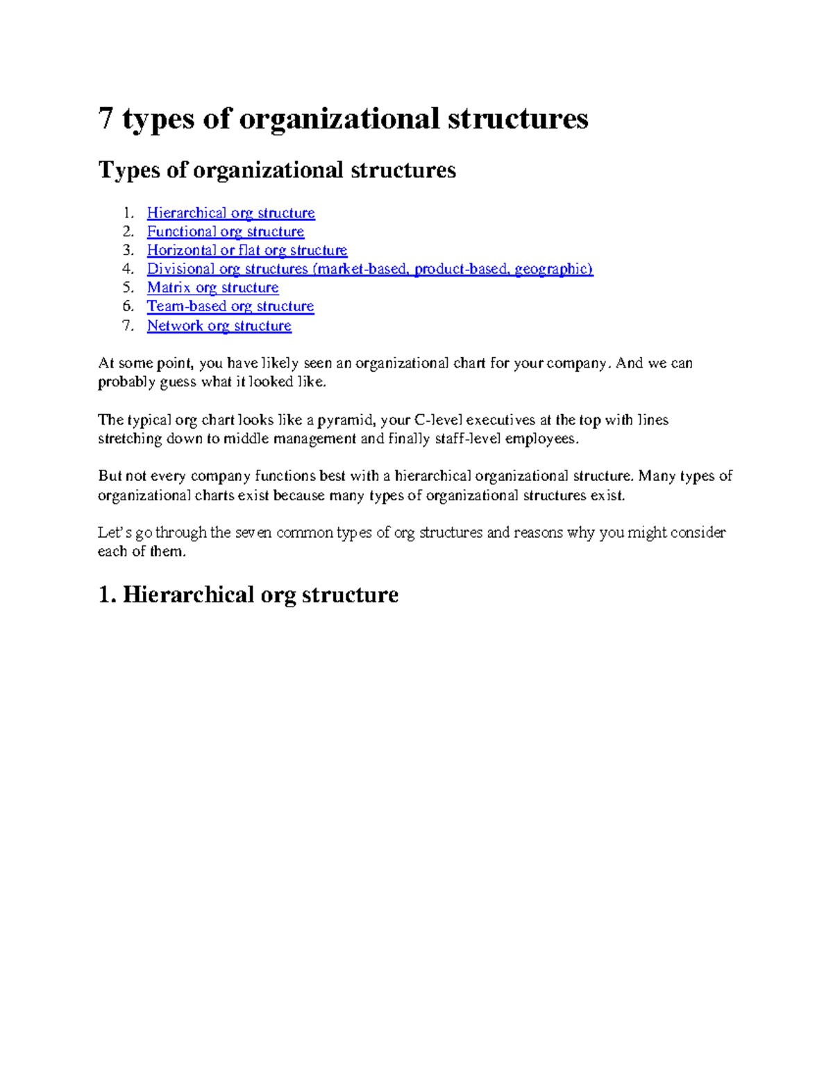 7 Types of Organizational Structures: A Comprehensive Overview - Studocu