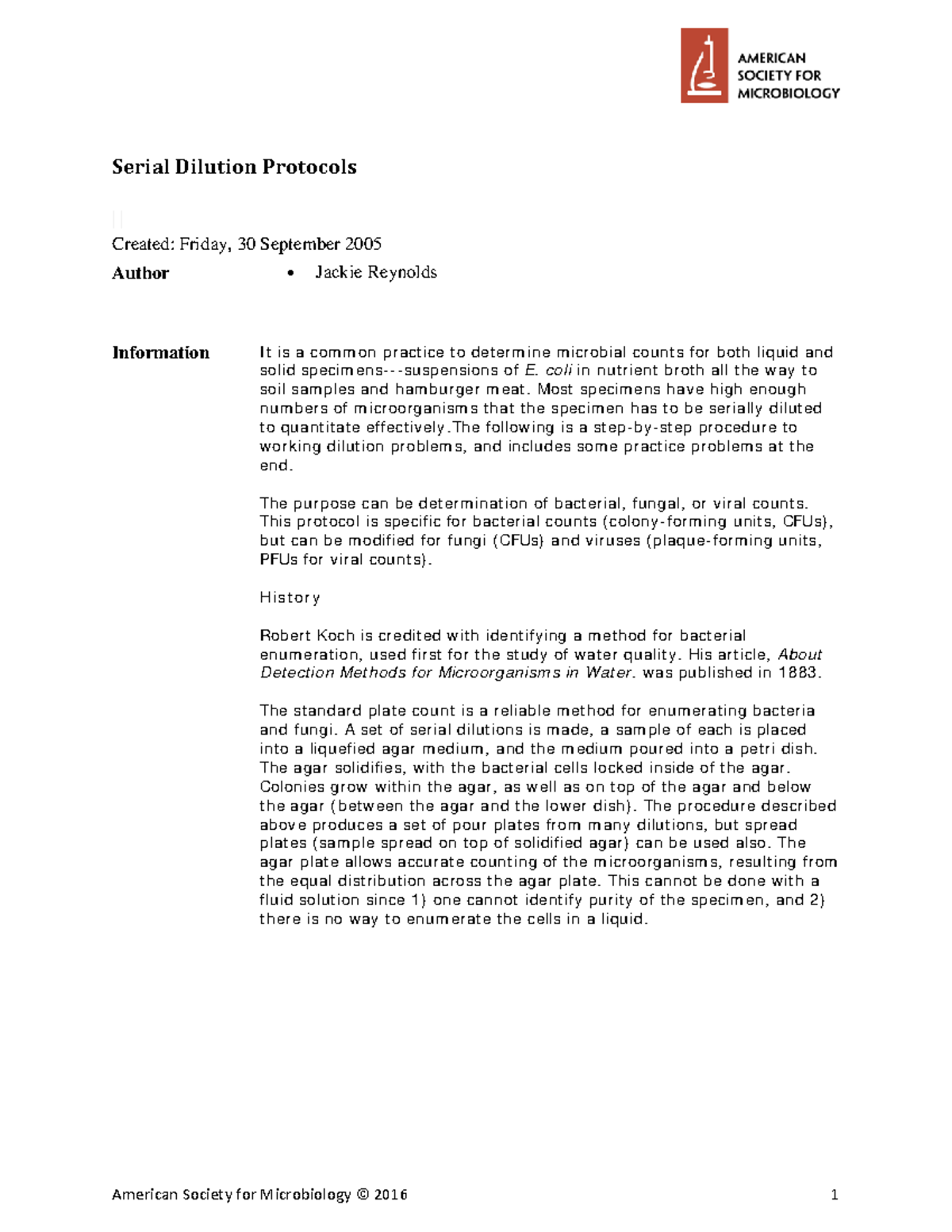 Serial Dilution Protocols for Microbial Count Determination - Studocu