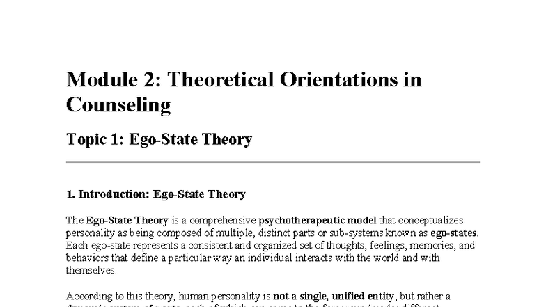 Module 2: Theoretical Orientations in Counseling - Theory Overview ...