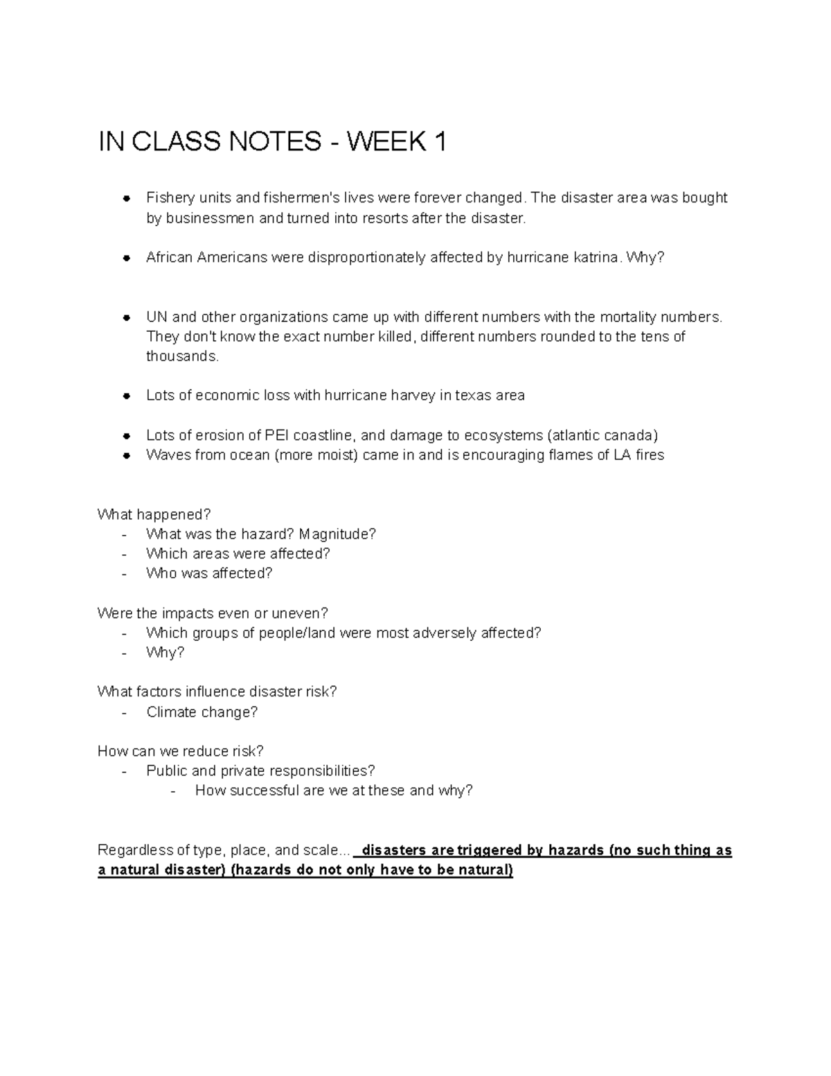 GEO 210 Lecture Notes: Understanding Hazards and Disasters - Studocu