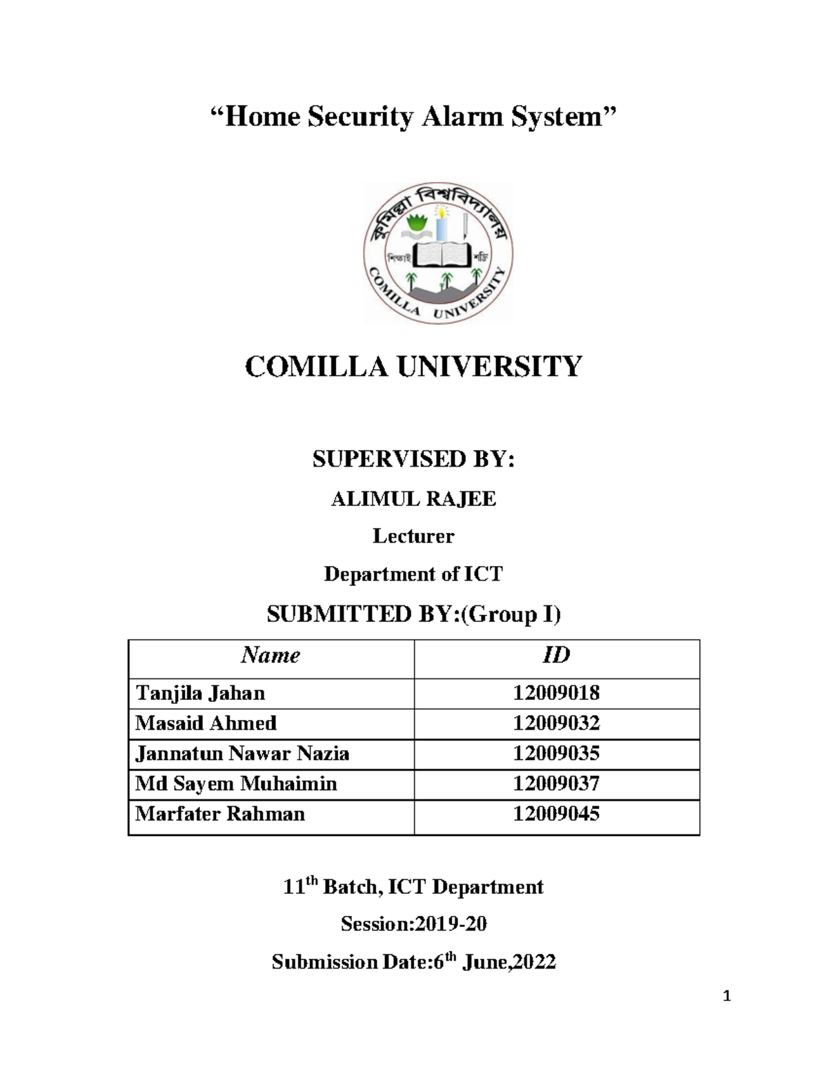 Home Security System Project Report - COMILLA UNIVERSITY - Studocu