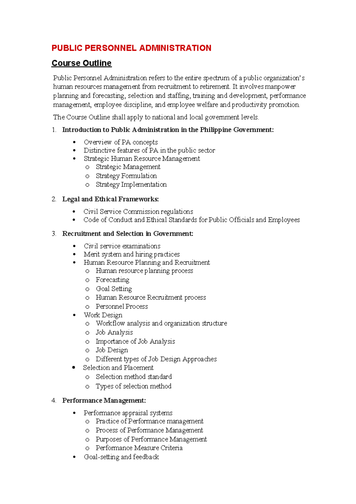 Public Personnel Administration (PPA) Course Outline and Overview - Studocu