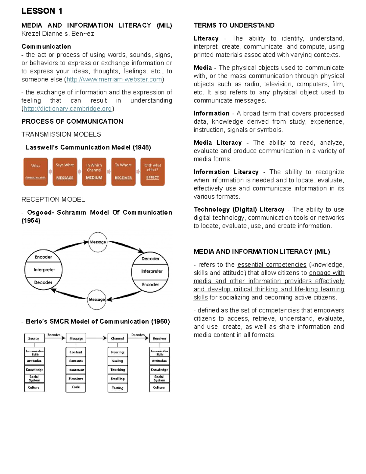 LESSON 1: MEDIA AND INFORMATION LITERACY (MIL) Overview and Concepts ...
