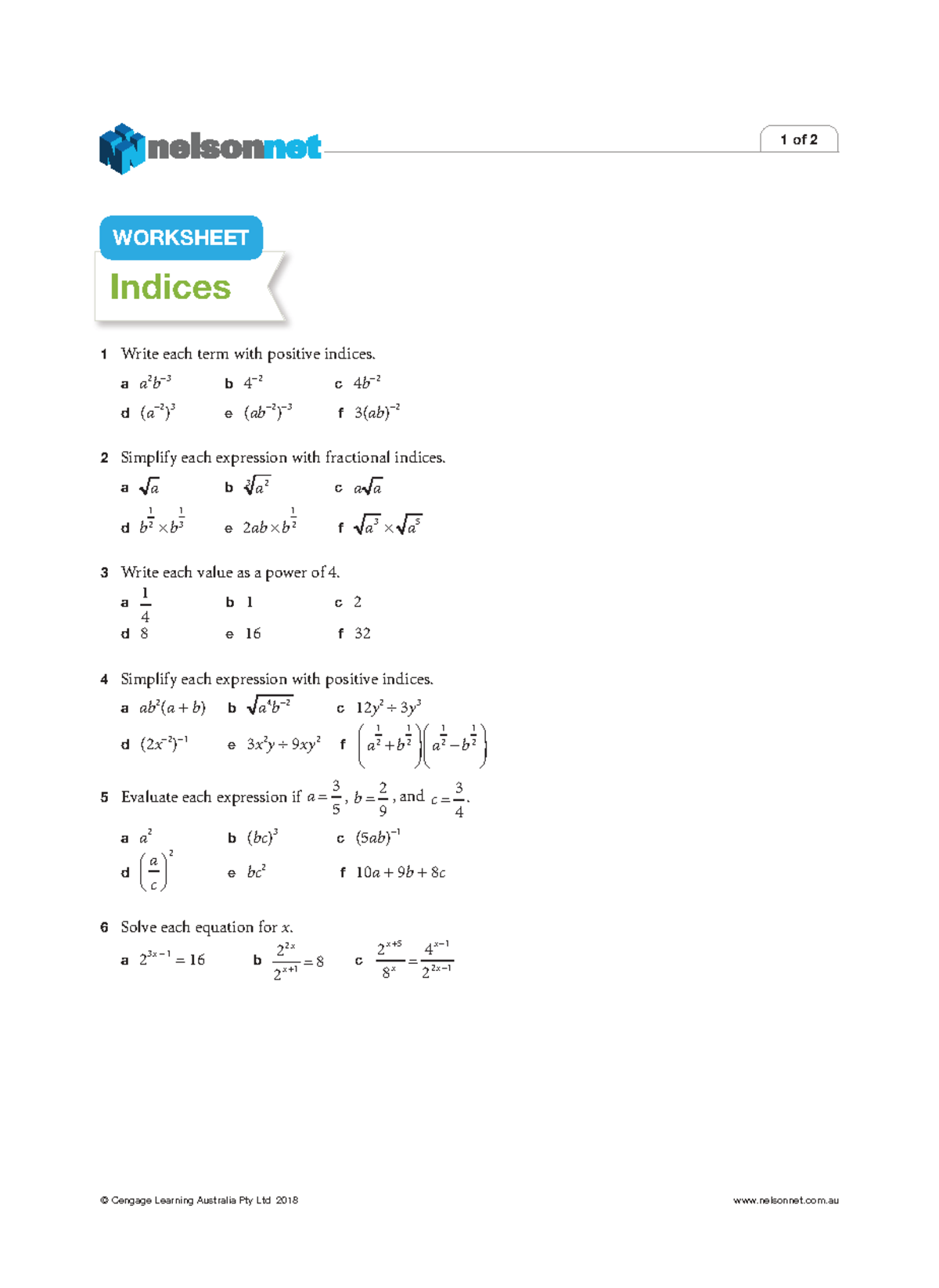MATHS11 Worksheet: Indices Practice and Simplification - Studocu