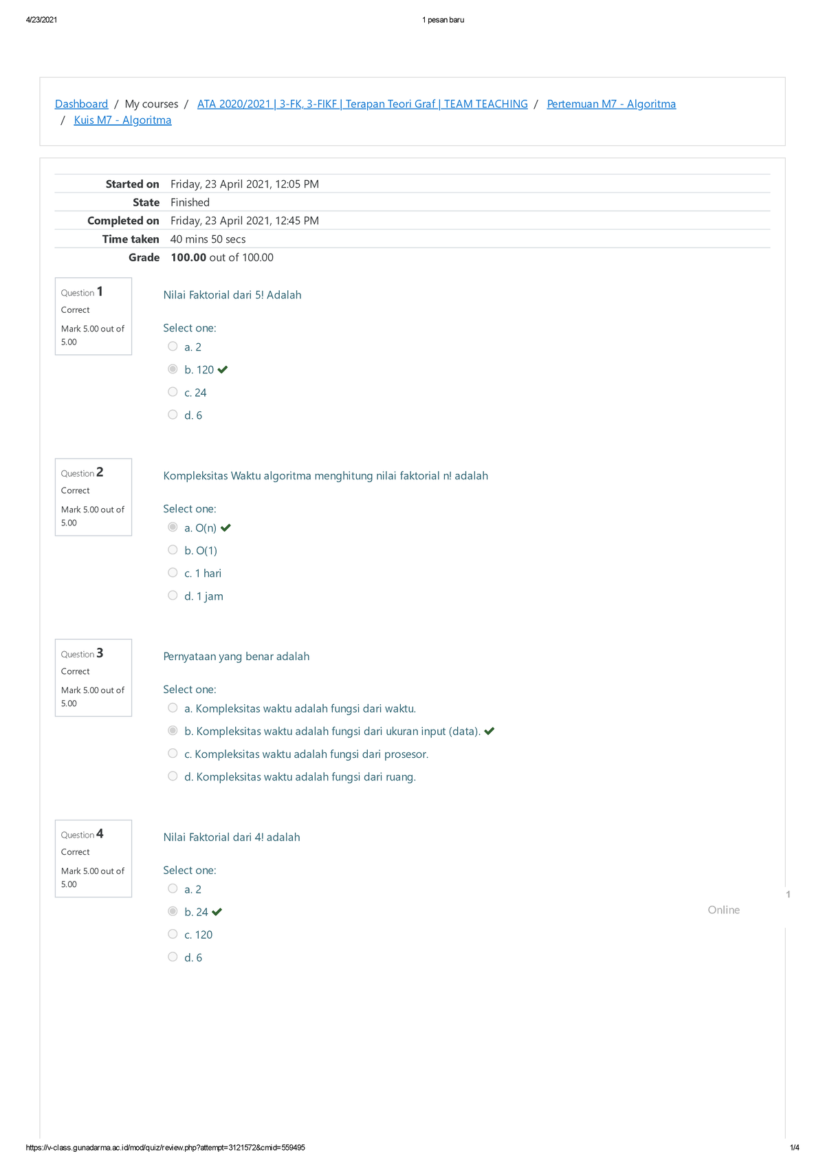 Kuis M7 - Algoritma Attempt Review dan Analisis Hasil - Studocu