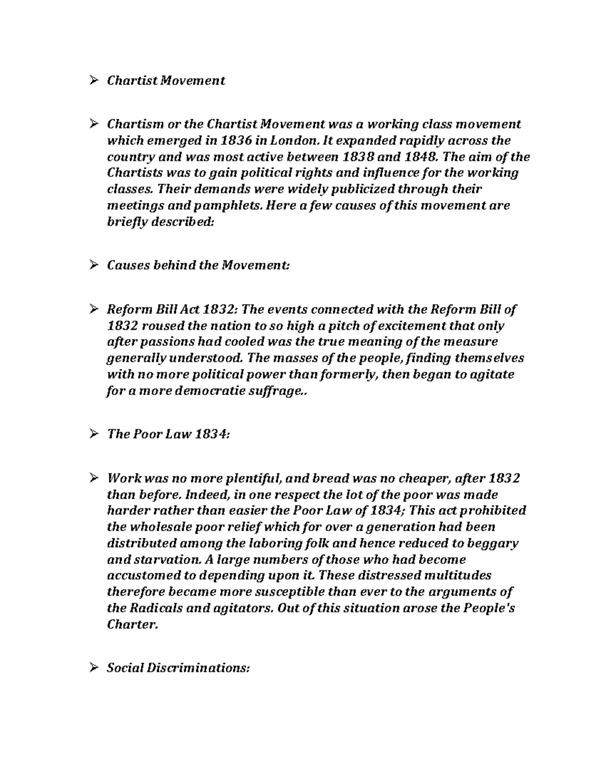 Chartist Movement: Causes, Demands, and Impact on Labor Rights - Studocu