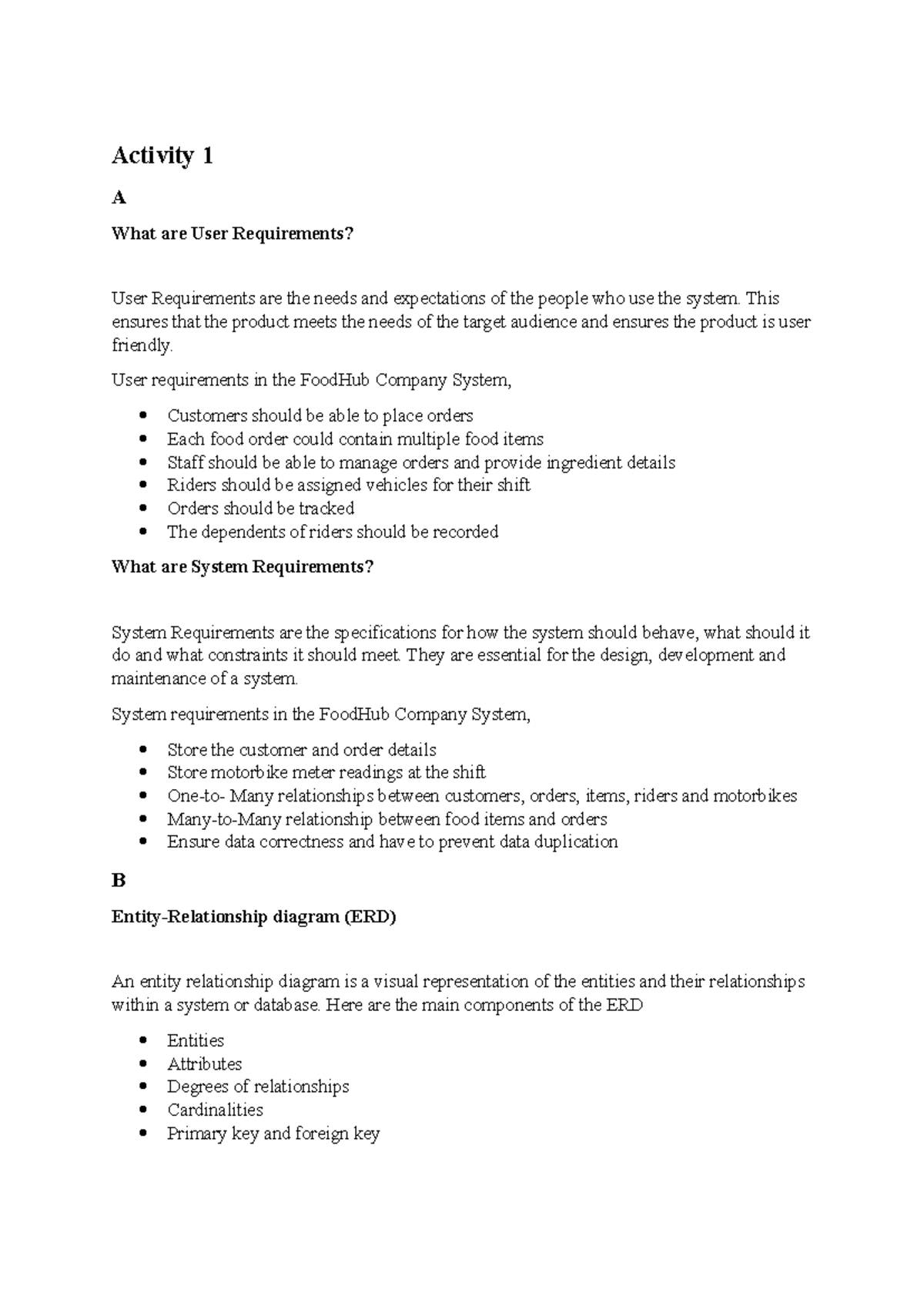 Database Design & Development: User & System Requirements Analysis - Studocu