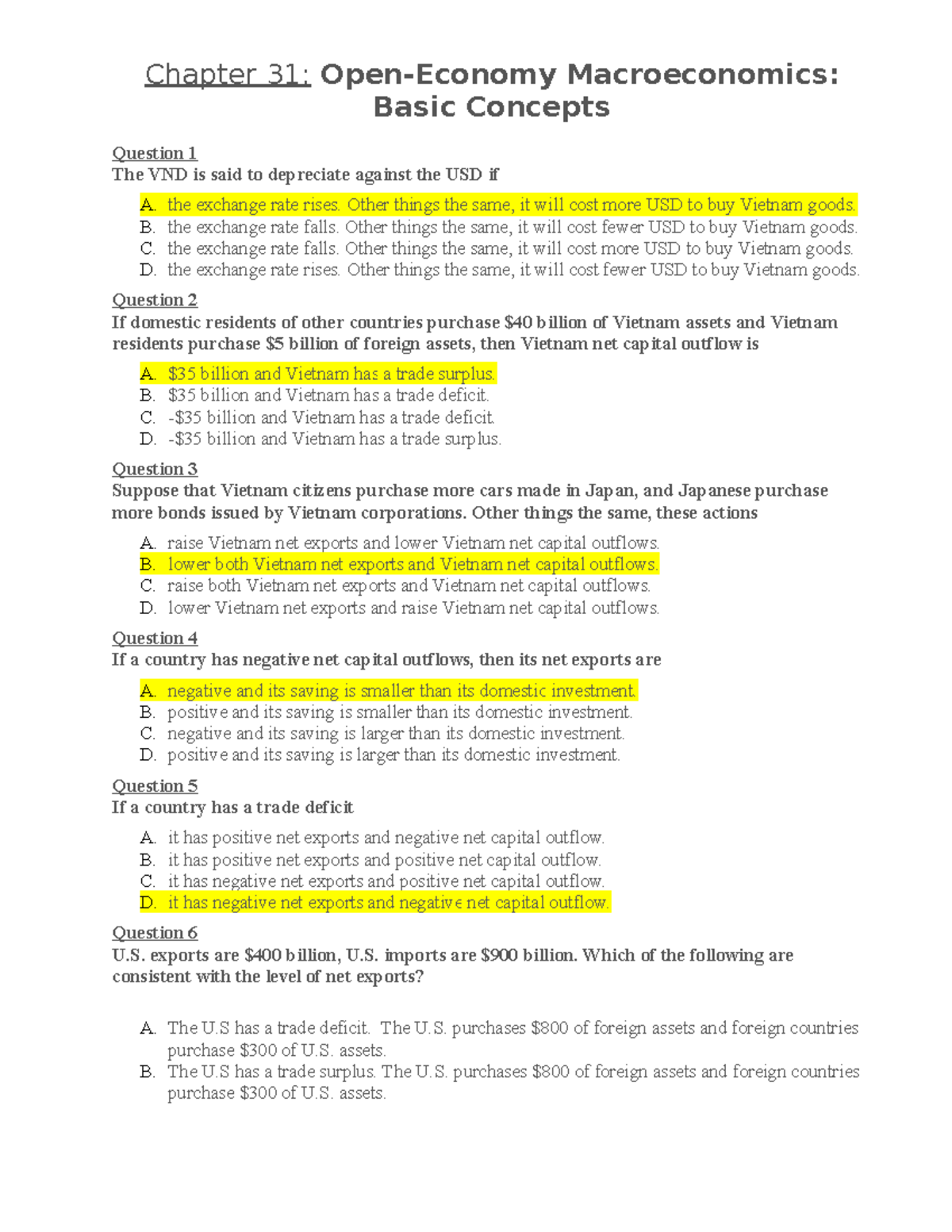 Quiz #9 Chapter 31. Open-Economy Macroeconomics - Basic Concepts ...