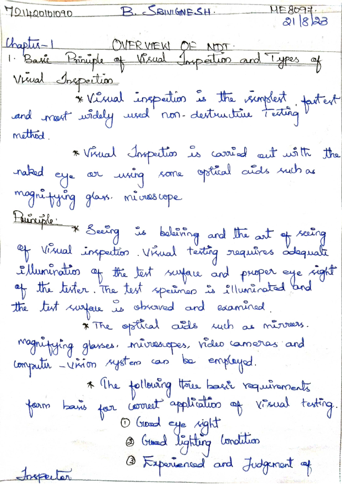 NDT Assignment 1: Overview of Visual Inspection Techniques - Studocu