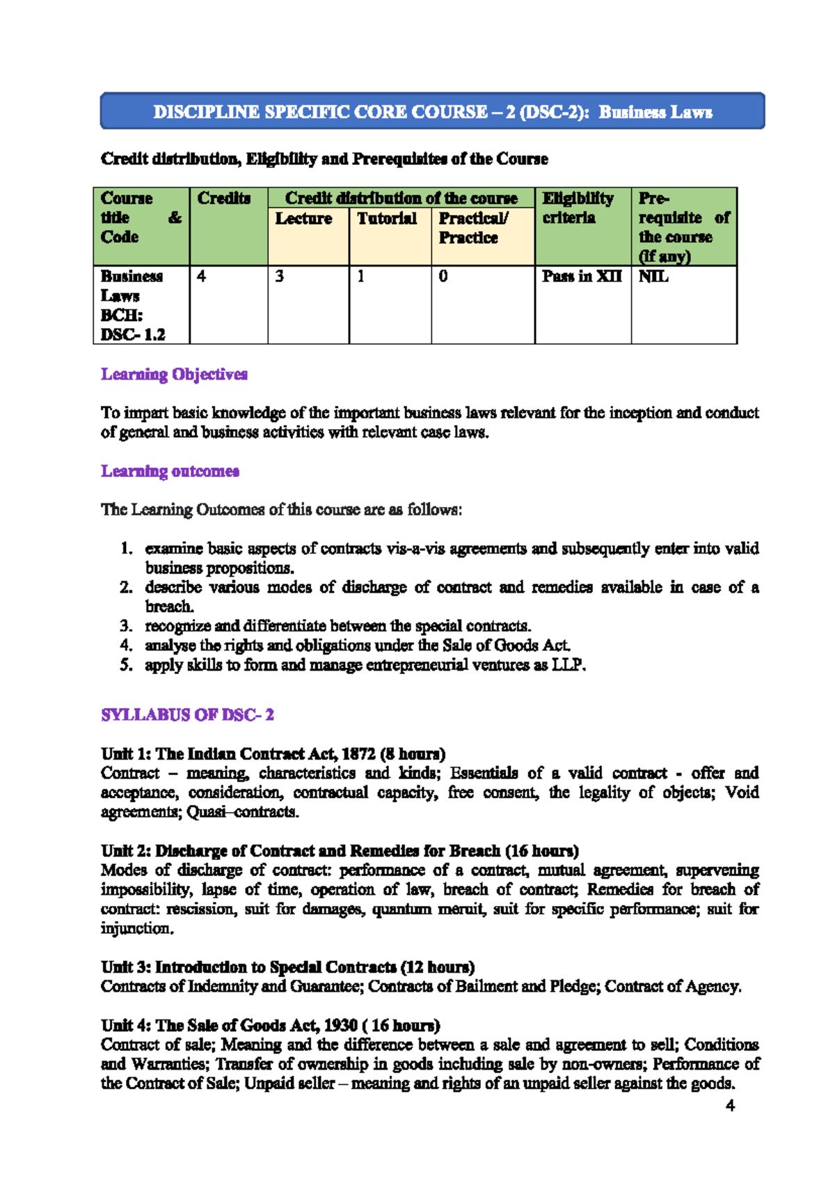 BCH: 1.2 Business Laws Lecture Syllabus and Course Details - Studocu