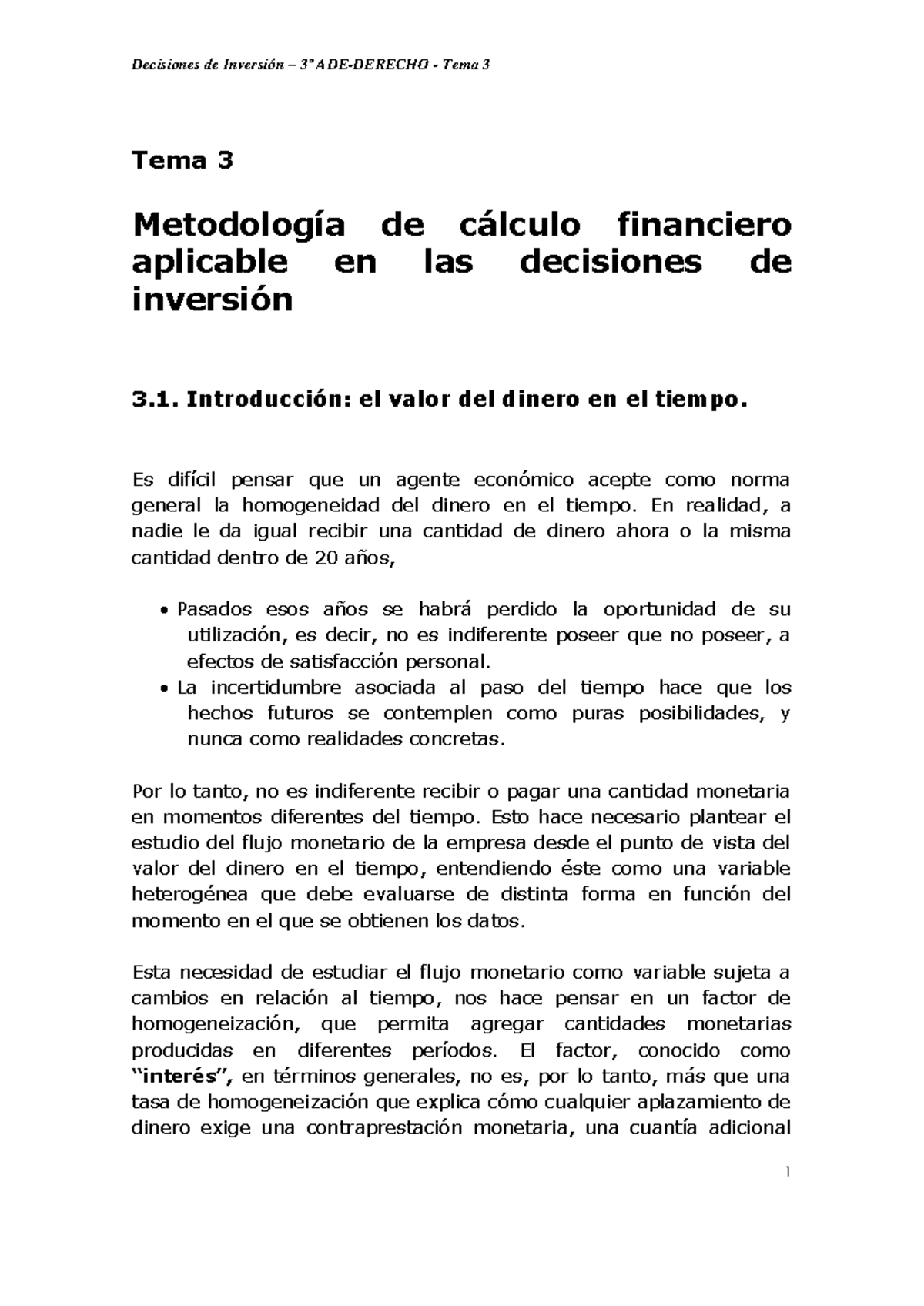 Decisiones de Inversión - Tema 3: Metodología de Cálculo Financiero - Studocu