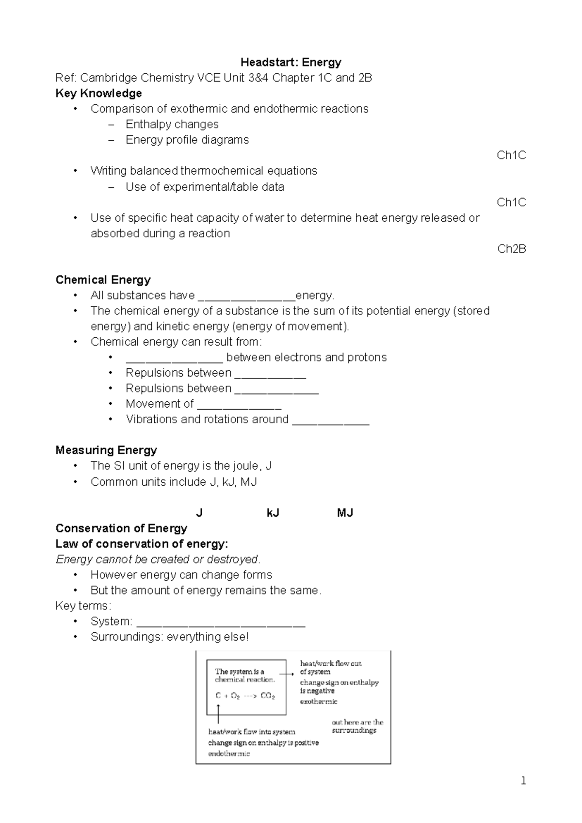 Headstart: Energy Ref - Cambridge Chemistry VCE Unit Ch1C & Ch2B Key ...