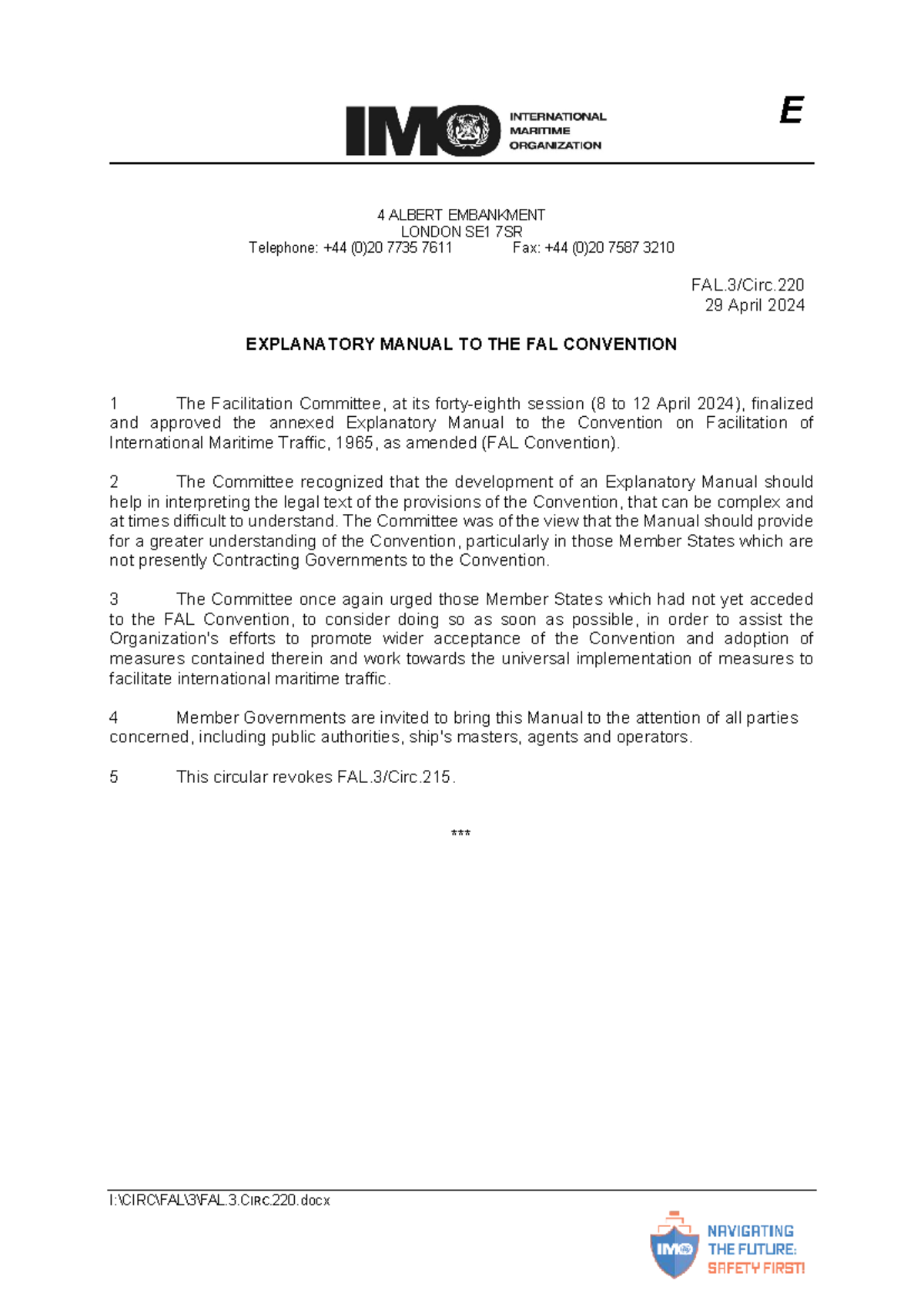 Explanatory Manual for the FAL Convention - FAL 2024 - Studocu