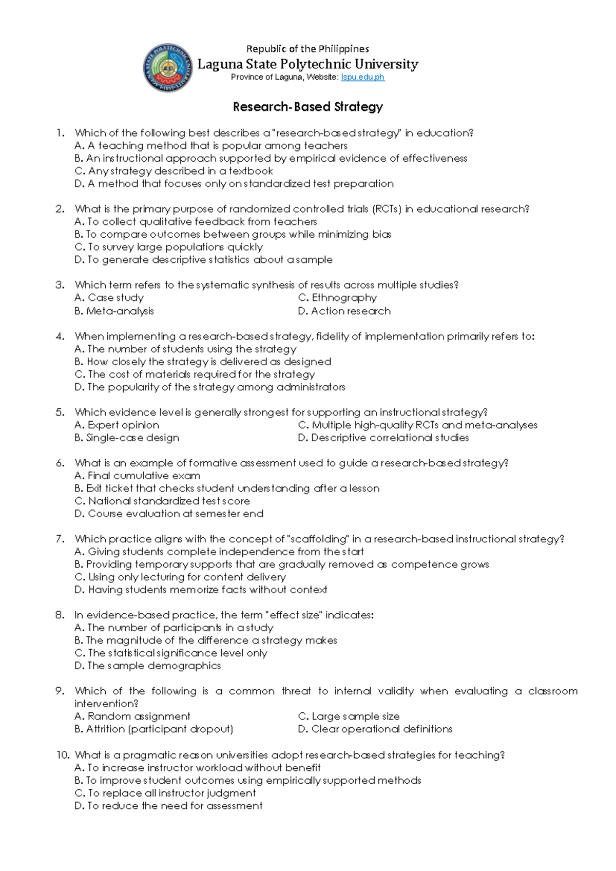 Research-Based Strategy for Education: Insights and Applications - Studocu