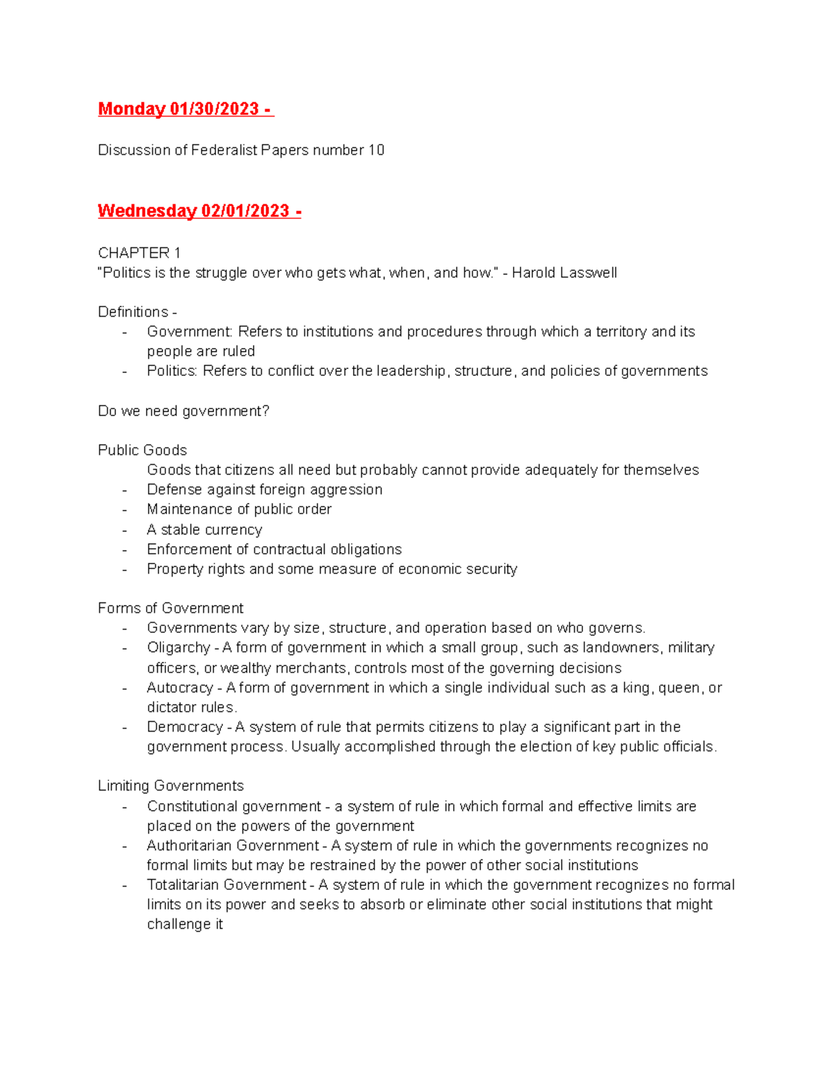 Week 2 Lecture Notes - Intro to American Gov (Gov 101) - Studocu