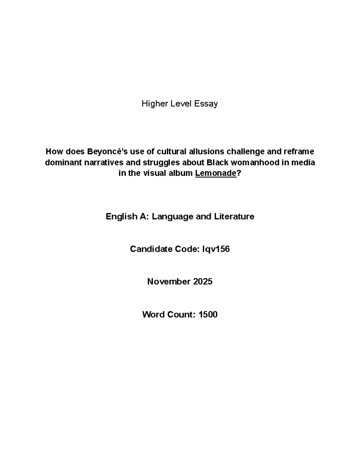 English A: Language and Literature HLEssay on Cultural Allusions in ...
